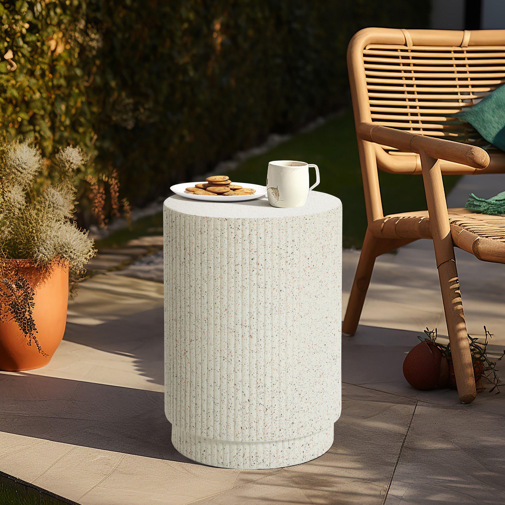 Wade Logan® Ivory White Cement Round Outdoor Side Table & Reviews | Wayfair