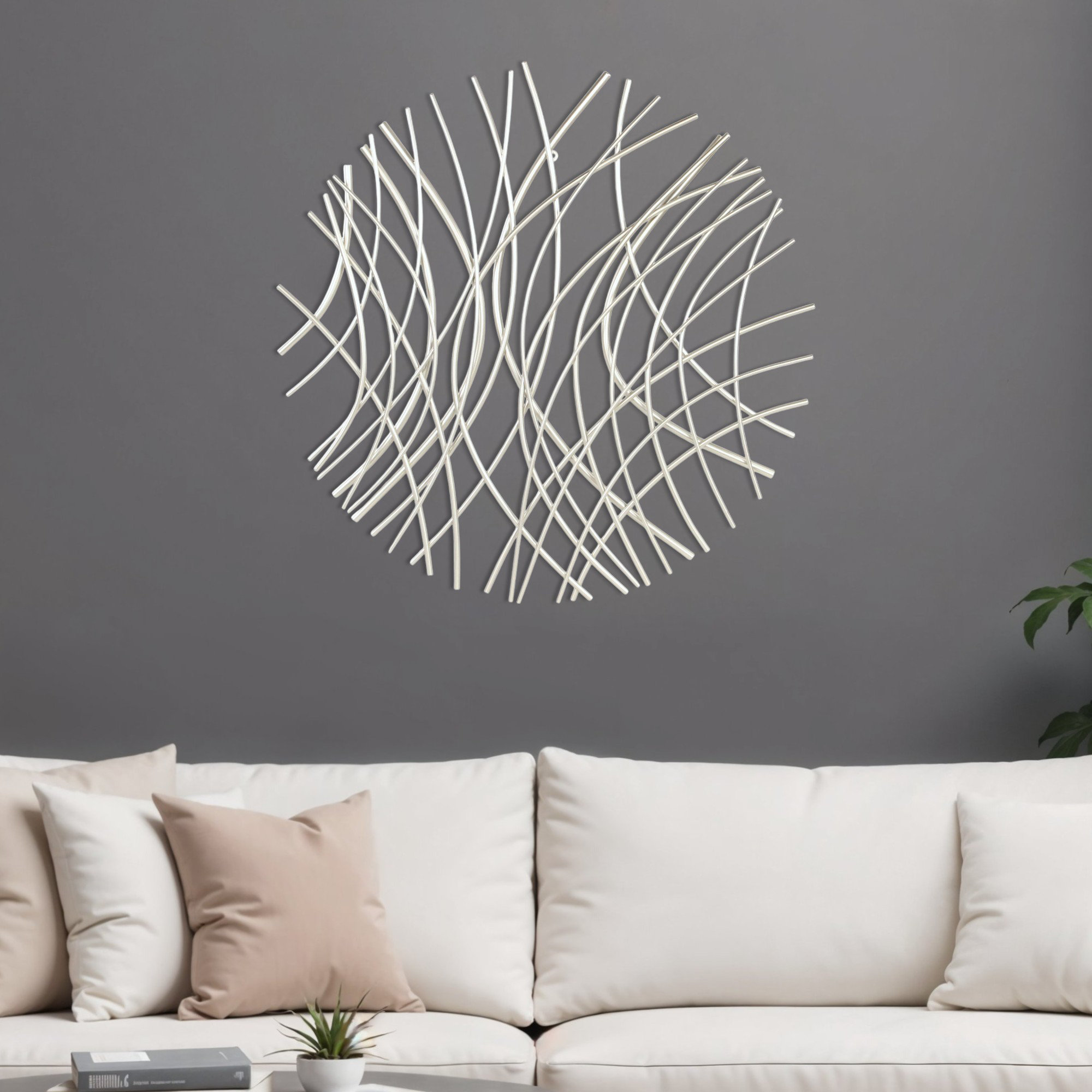 HomeRoots 30" X 30" Silver Metal Circle Abstract Hanging Dimensional ...