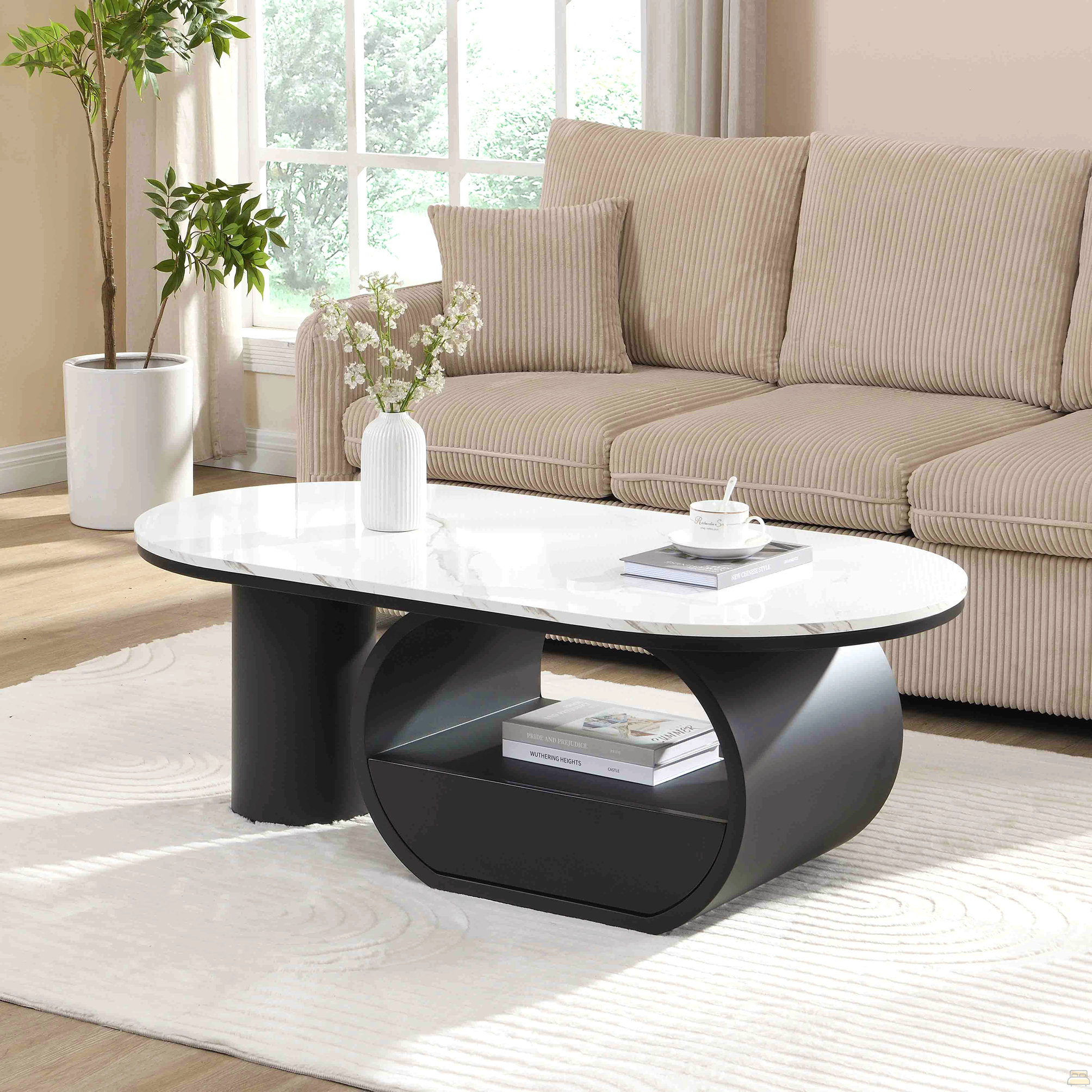 Latitude Run® Oval Coffee Table, 47.24'' Coffee Table With Storage ...