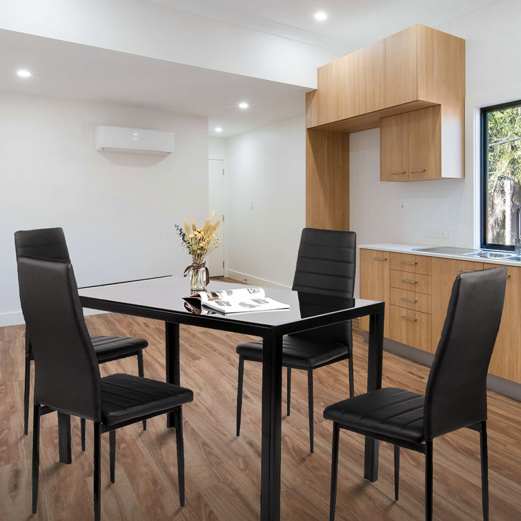 Latitude Run® Kitchen Dining Table Set, Glass Table And Pu Leather ...