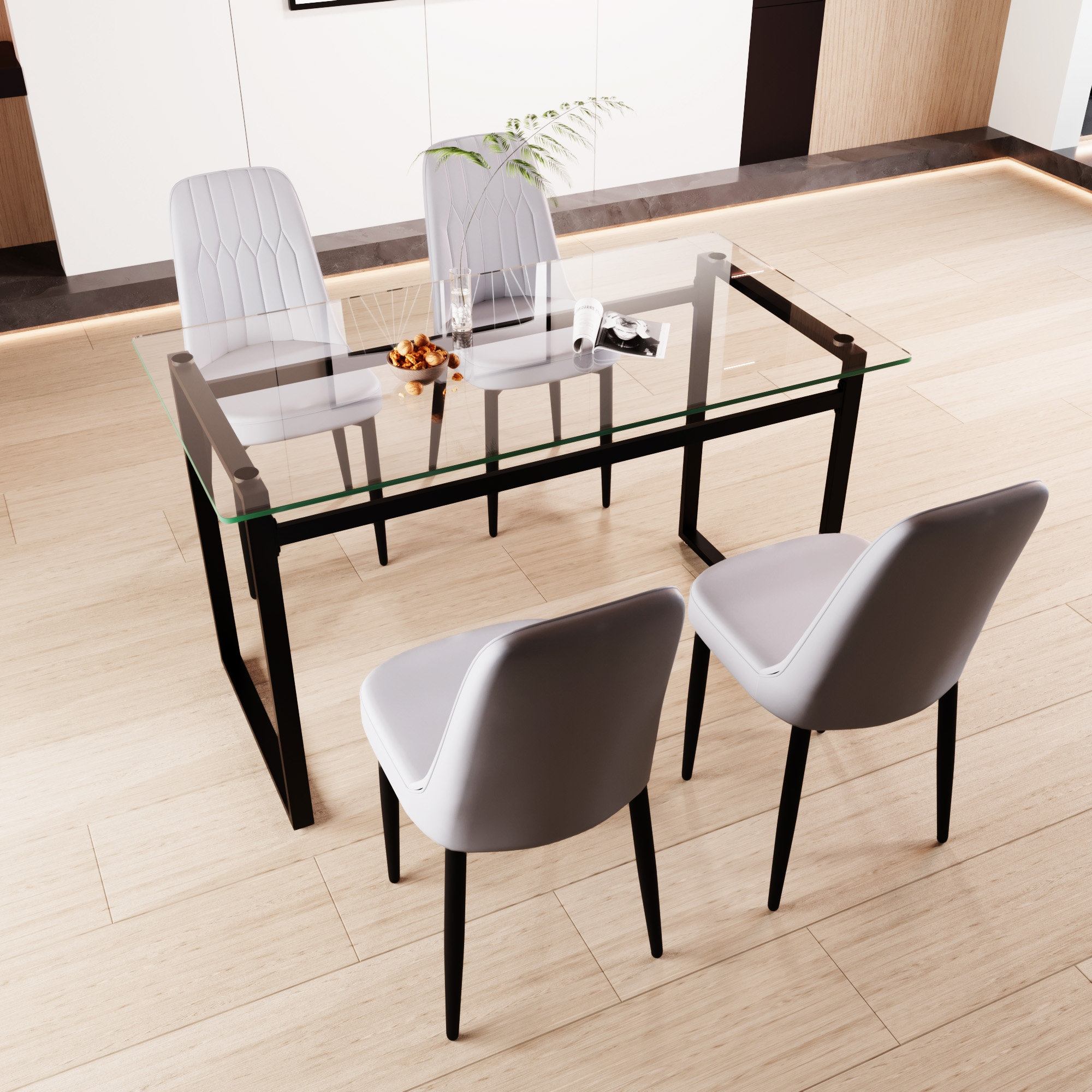 Brayden Studio 51" 4 Person Glass Dining Table Set,Glass Top,dinning ...