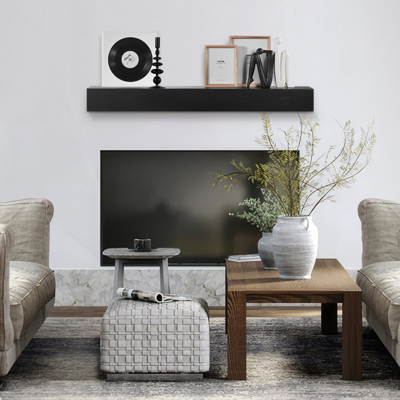 Ebern Designs Fireplace Mantel Wood Shelf Floating Rustic Fireplace ...