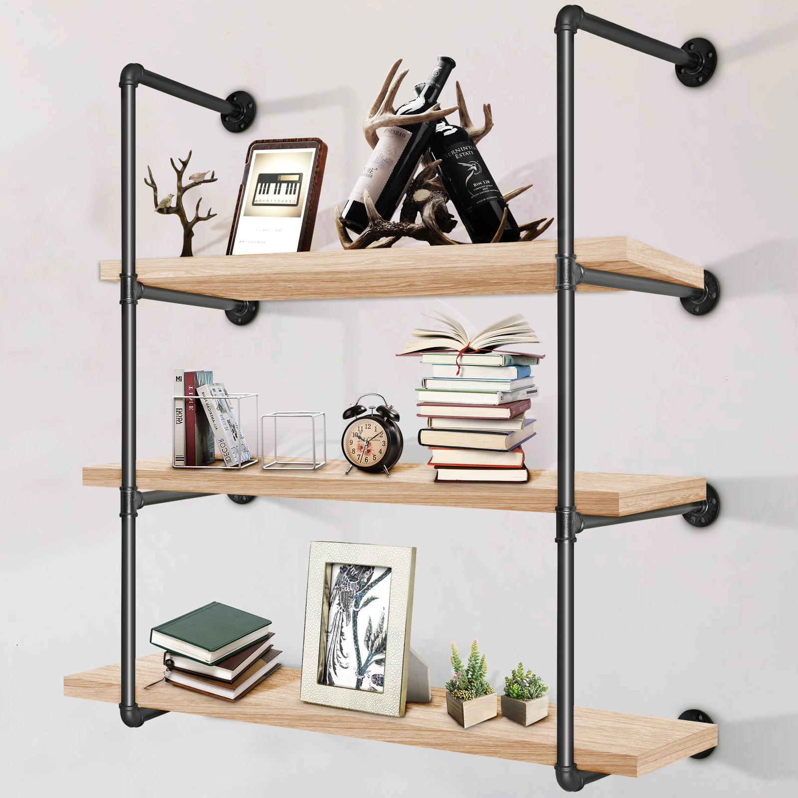 VEVOR Industrial Pipe Shelves, Wall Mount Iron Pipe Shelves, Pipe ...