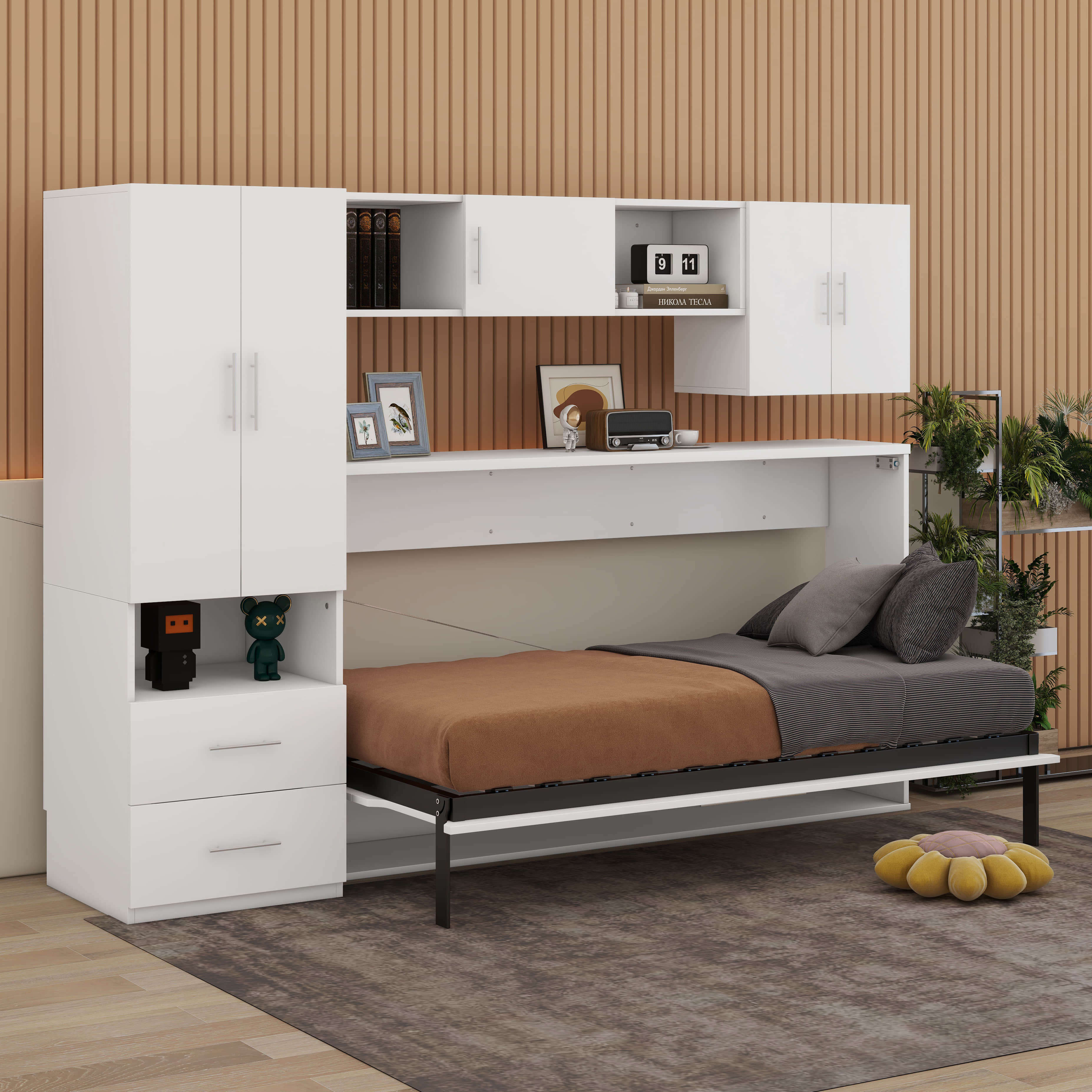 Latitude Run® Twin Size Murphy Bed With Shelves And Drawers,Built-In ...