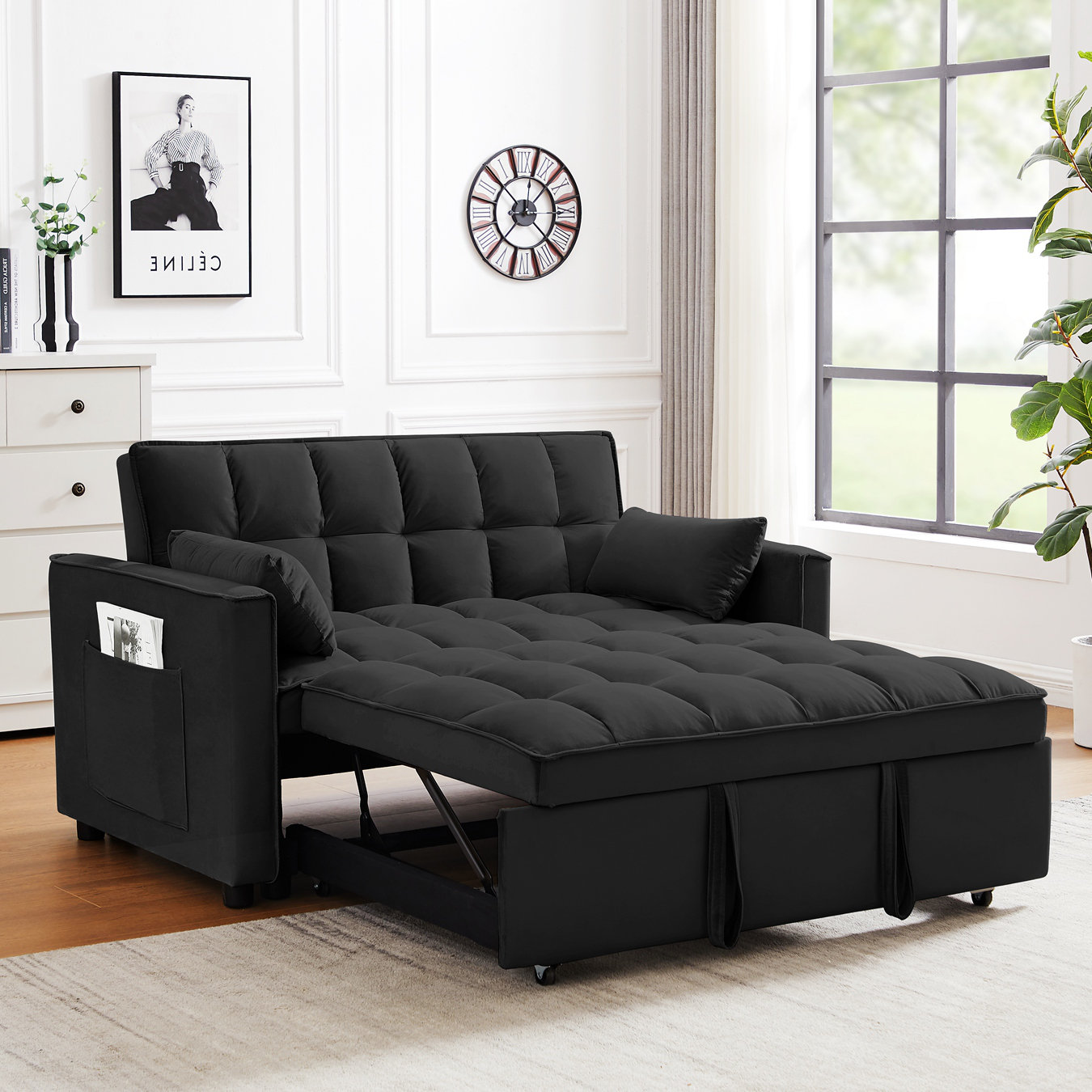 Mercer41 Zienaziena 55.34'' Velvet Square Arms Sleeper Modern Sofa ...