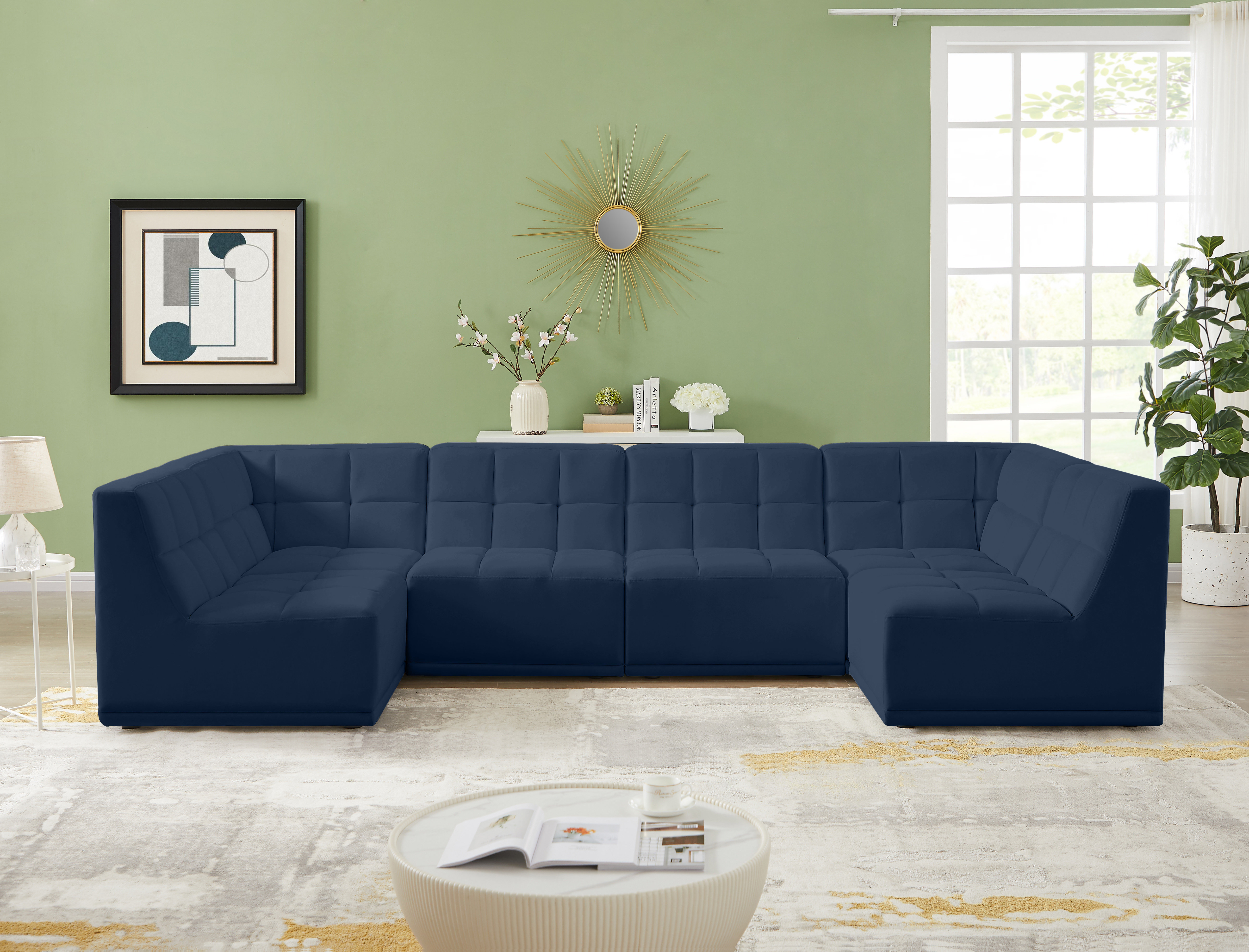 Mercer41 Hildick 128" Wide Velvet Symmetrical Modular Corner Sectional ...