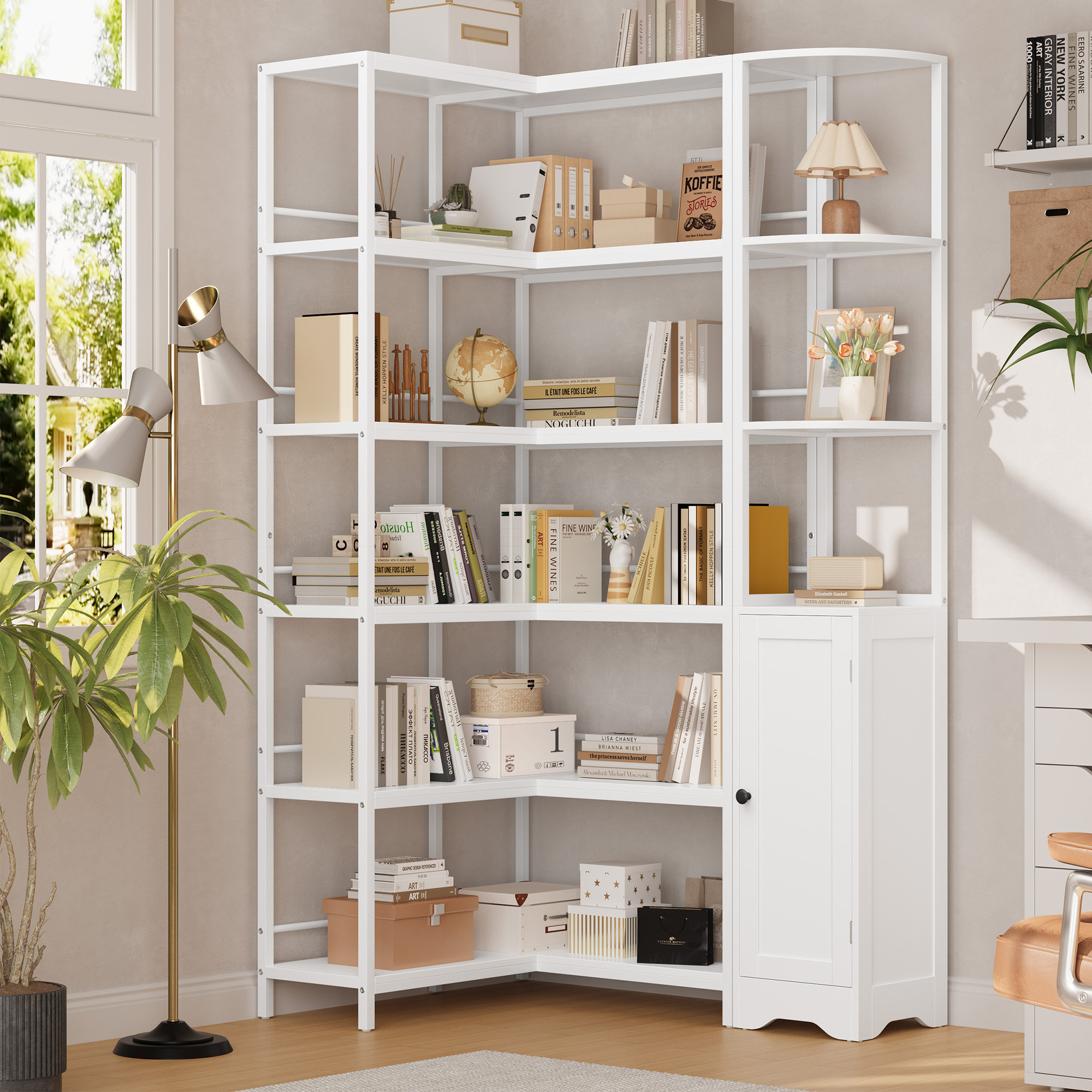 Lark Manor Tiarra 71.7"H 6 Tiers Wooden Corner Bookshelf, Fan-Shaped ...