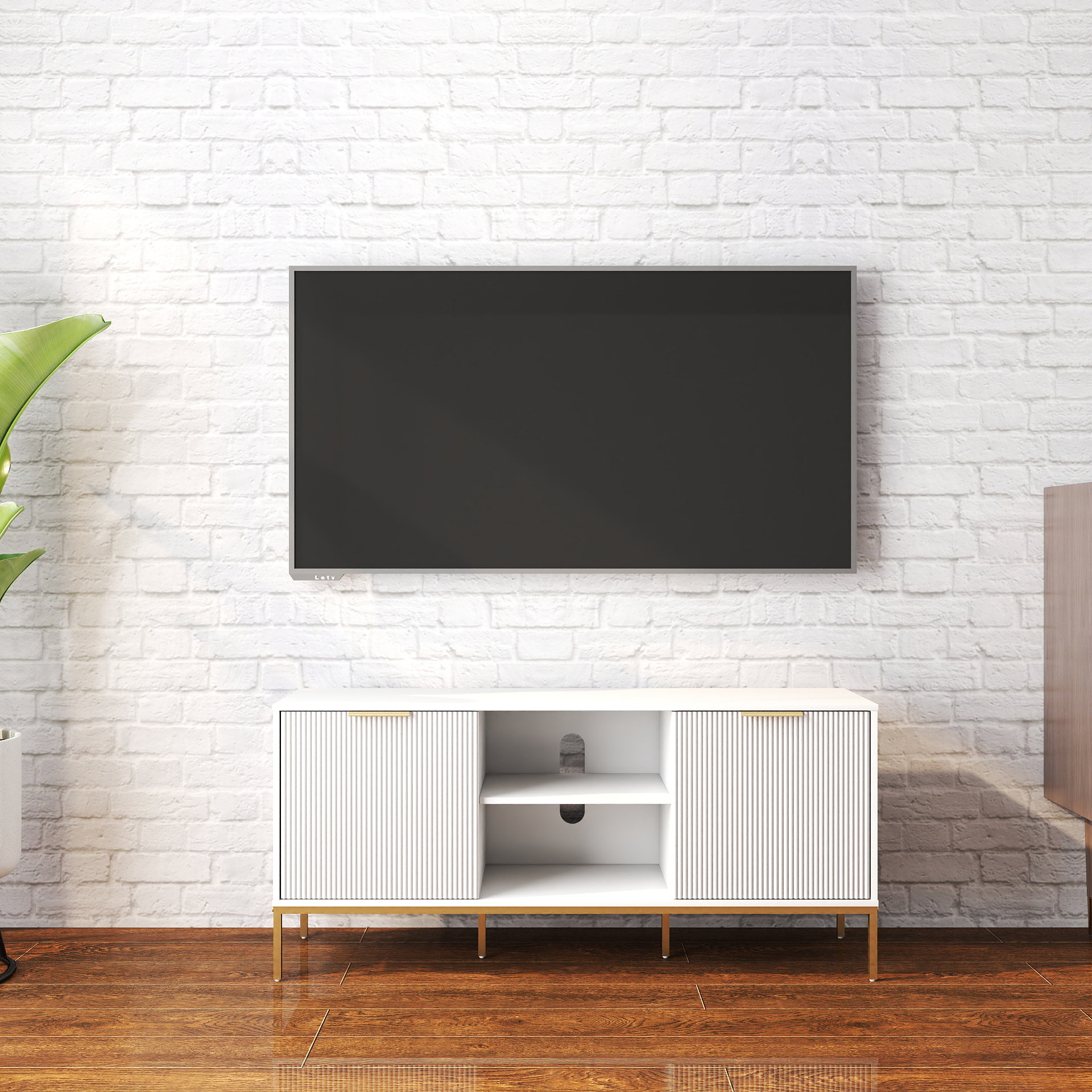 Mercer41 White Tv Stand With Wavy Doors | Wayfair