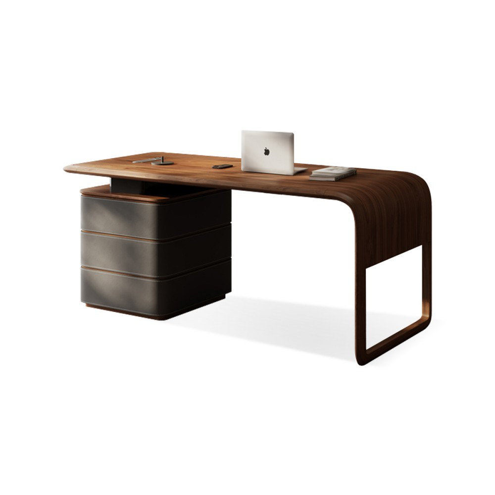 Orren Ellis Walnut Rectangular Manufactured Wood with 3 drawers desk ...