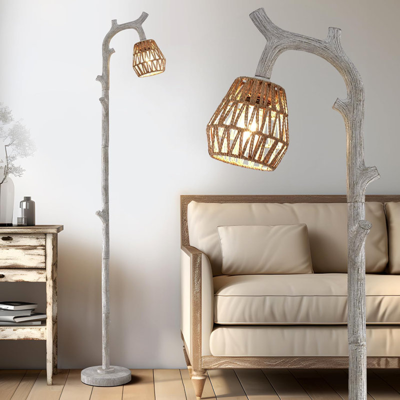 Gracie Oaks Rustic Farmhouse Tree Trunk Floor Lamp for Bedroom Living ...