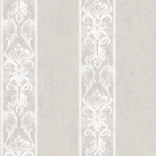 Charlton Home® Adrius Taupe Alternating Damask Stripe Wallpaper ...