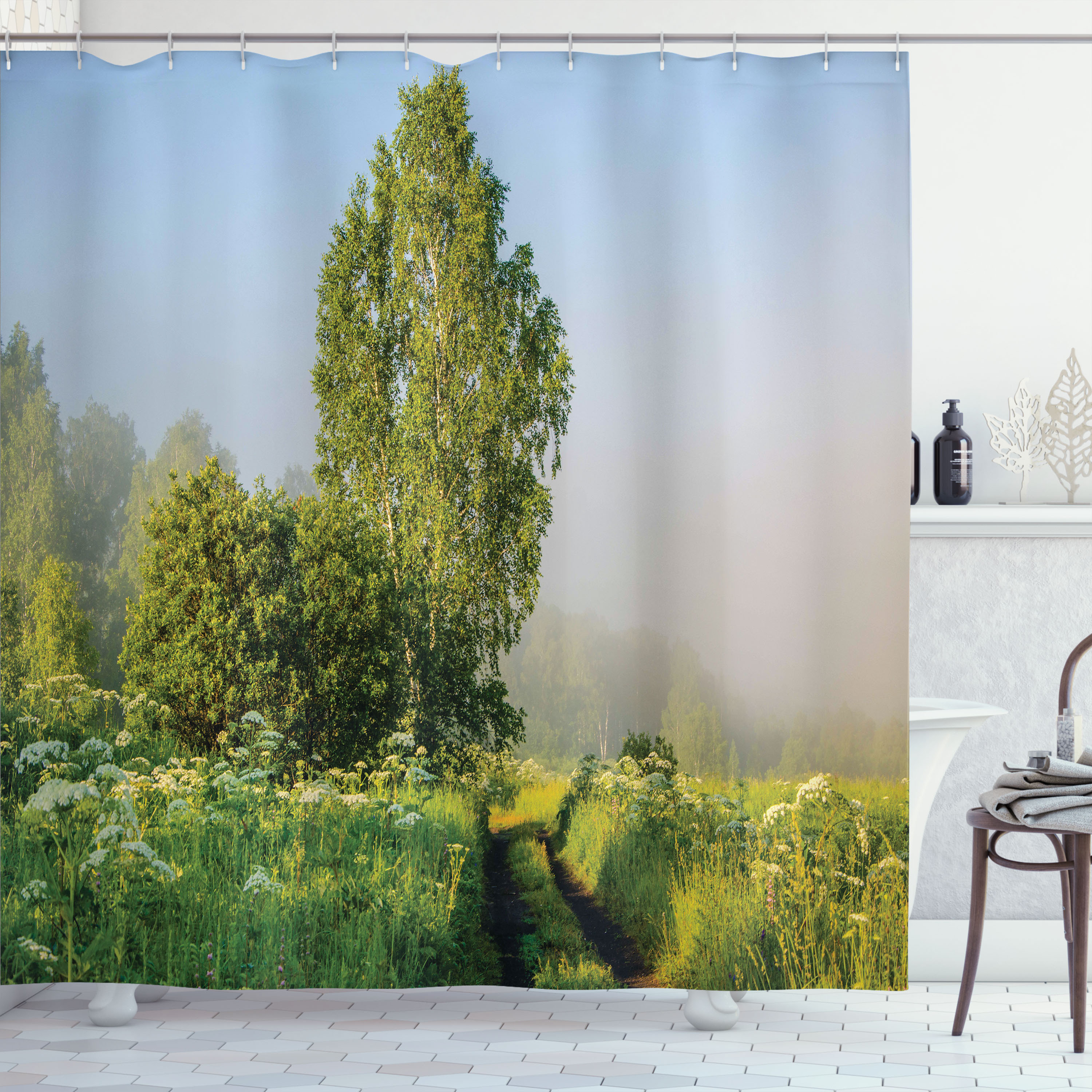 East Urban Home Garden Shower Curtain Path with Trees Flowers 69"Wx75"L ...