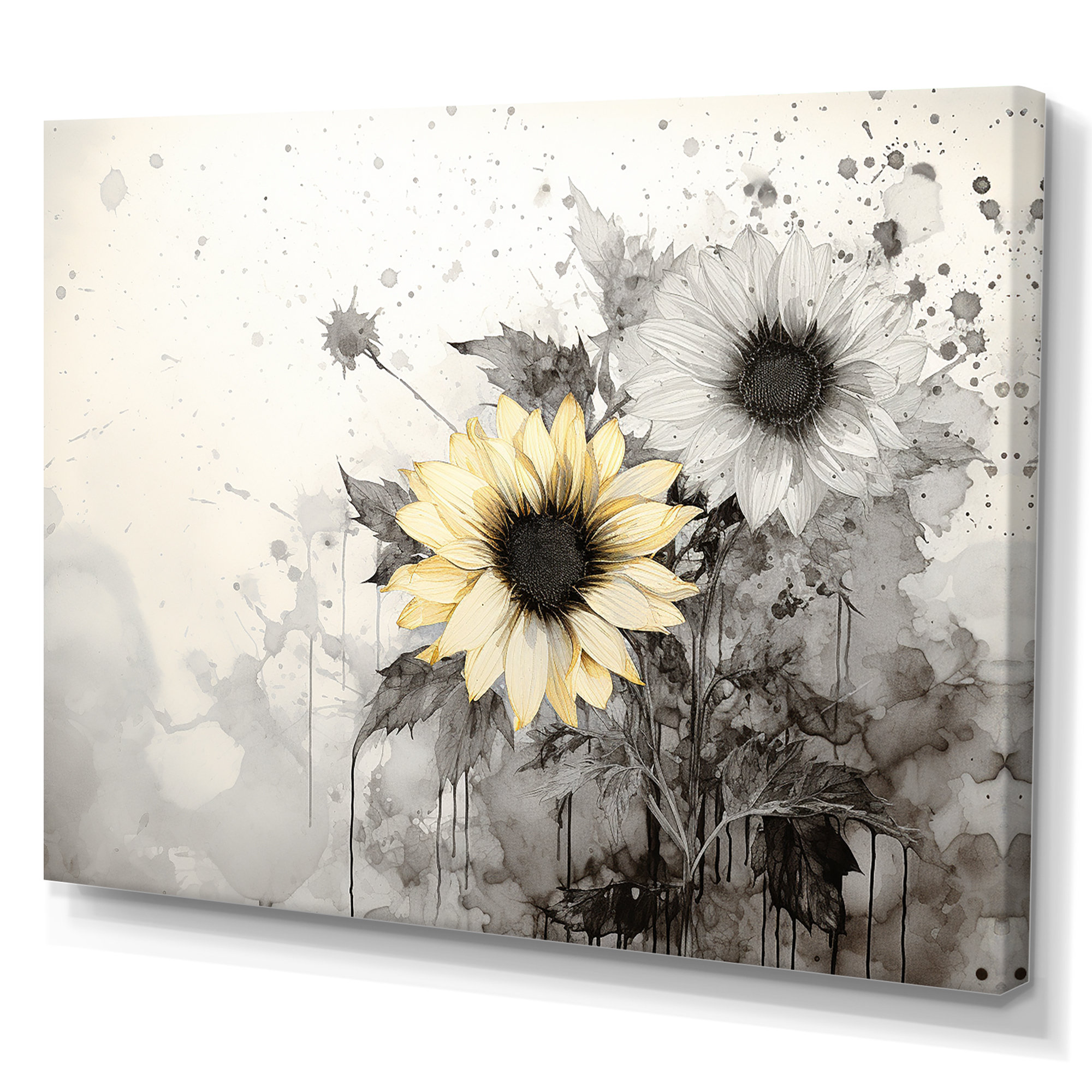 August Grove Black And White Sunflowers Florescence I - Sunflowers Wall ...