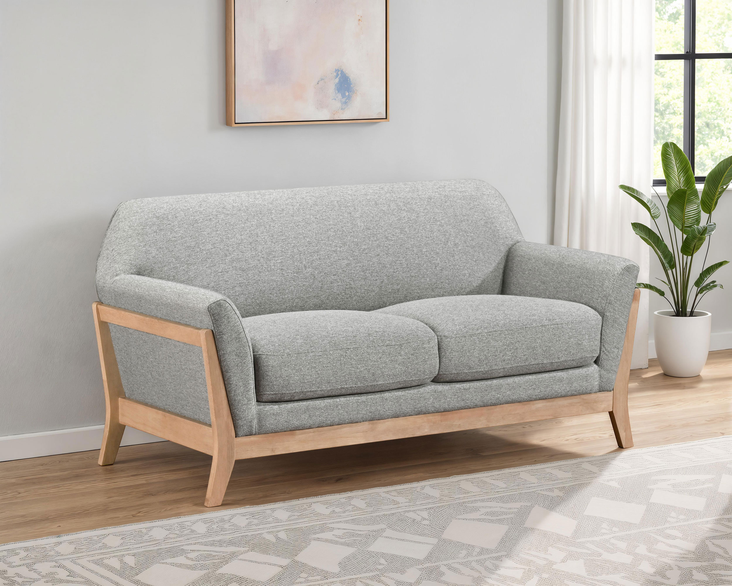 George Oliver Vaughn Fabric Upholstered Flared Arm Loveseat Grey | Wayfair