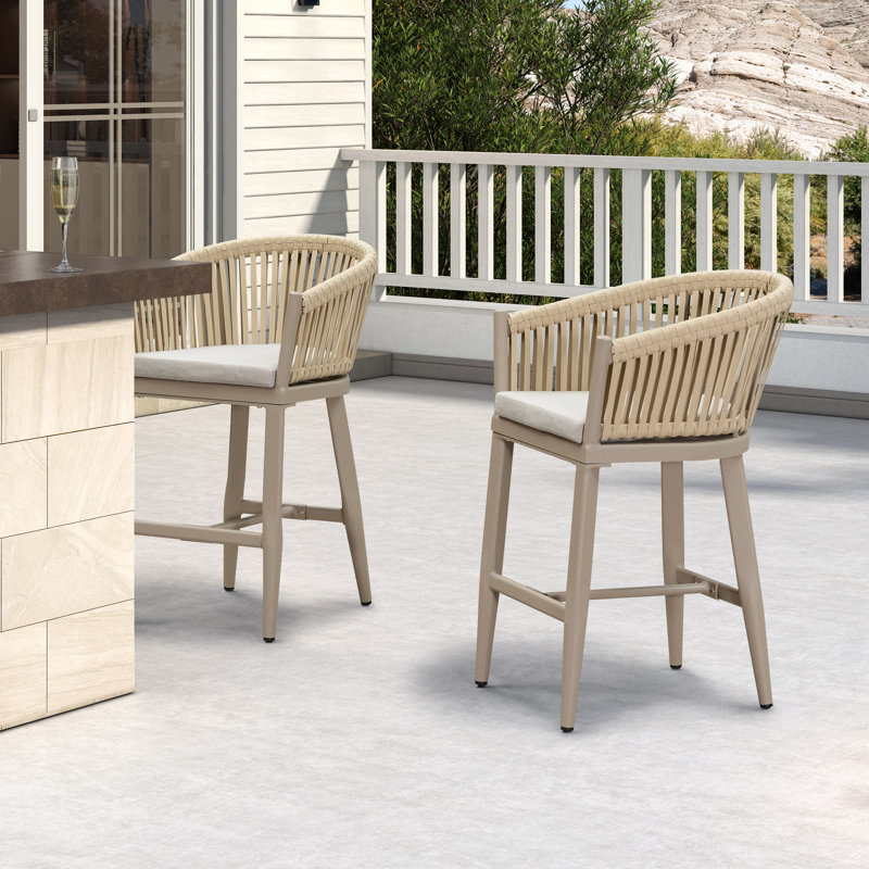Bayou Breeze Counter Bar Stools Chair Set Of 2, Modern Aluminum Wicker ...