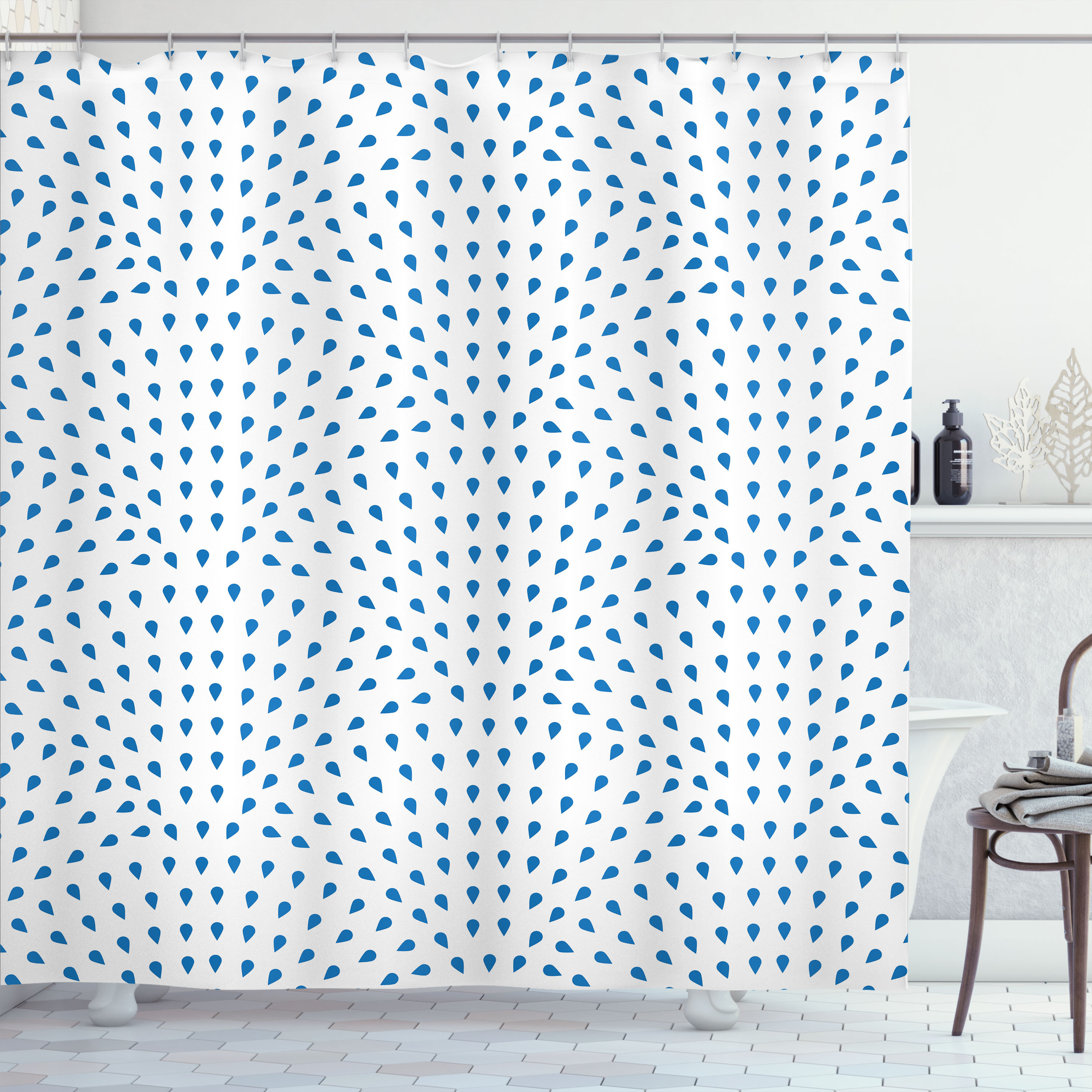 East Urban Home Fish Scale Shower Curtain Blue Rain Water Drop Navy ...