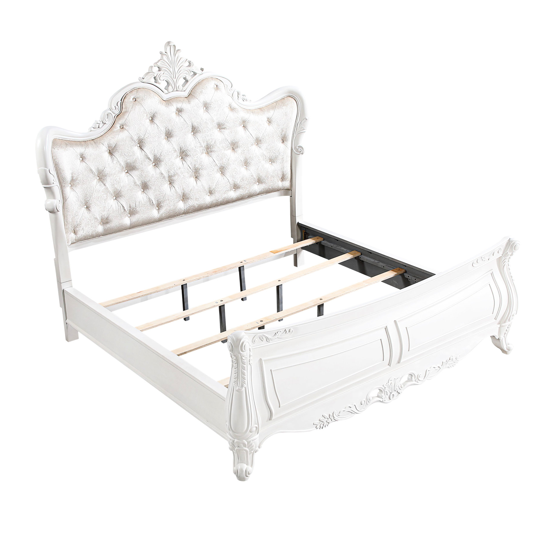 Rosdorf Park Splendid Bed With Pearl White Ornate Upholstery And Frame ...
