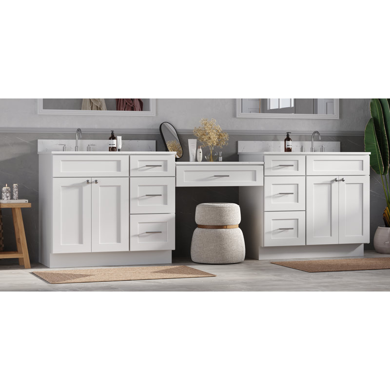 Disar 108" Double Bathroom Vanity With Desk Dovetail Solid Wood Drawer ...