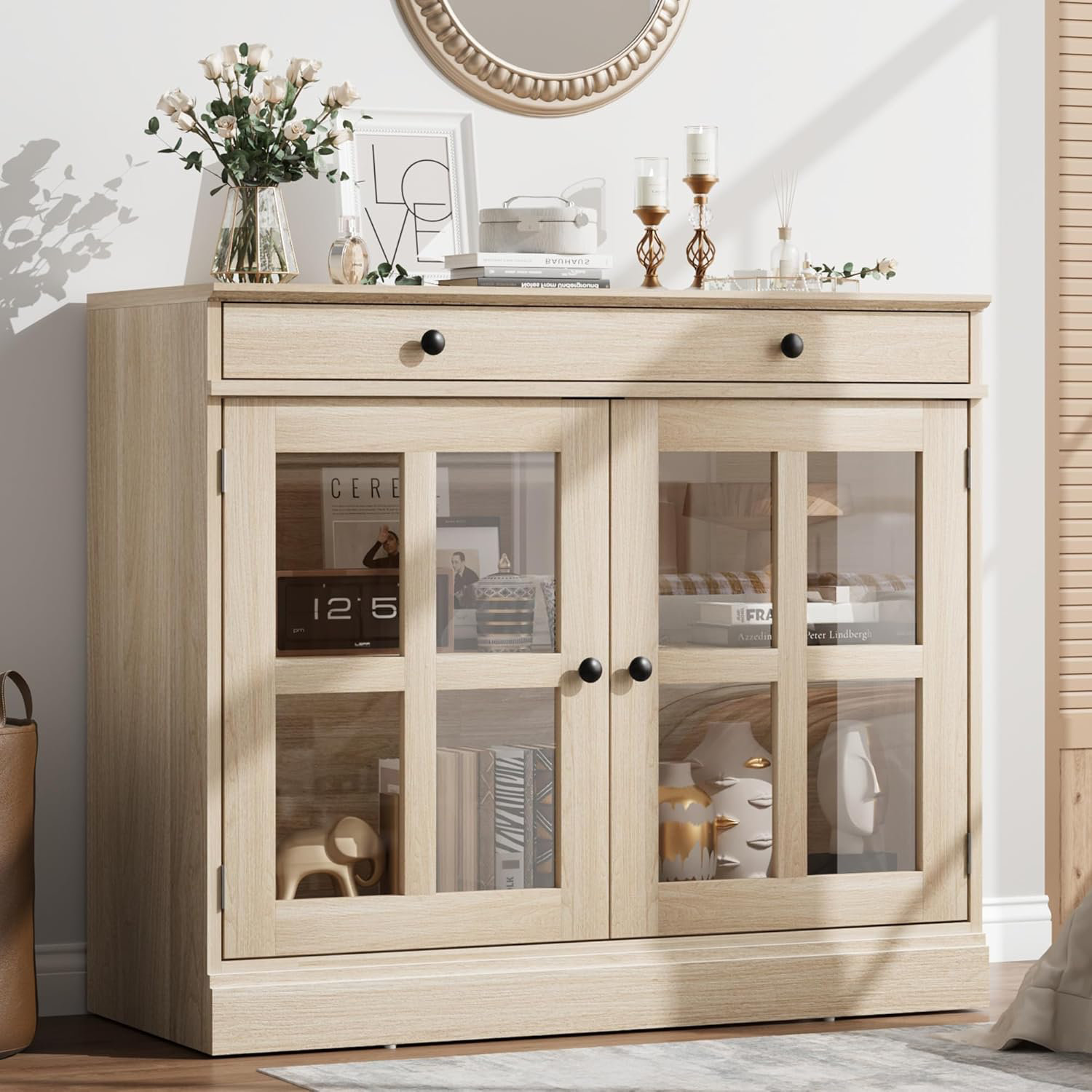 Lark Manor™ Oak Sideboard Cabinet with Drawer, Modern Buffets & Sideboards for Dining Room ...