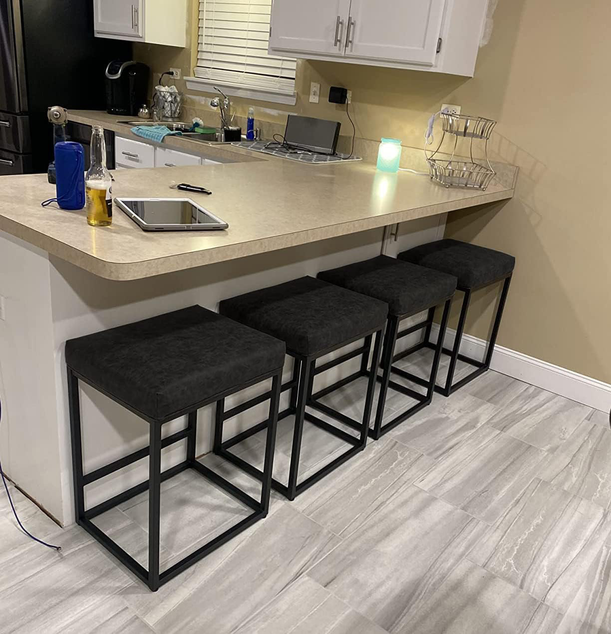 17 Stories Bar stools Set of 4 Black | Counter Height for Kitchen ...