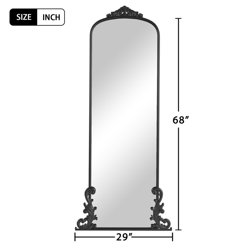 Alcott Hill® Wrought Iron Carved Rectangle Arched Full-Length Mirror ...