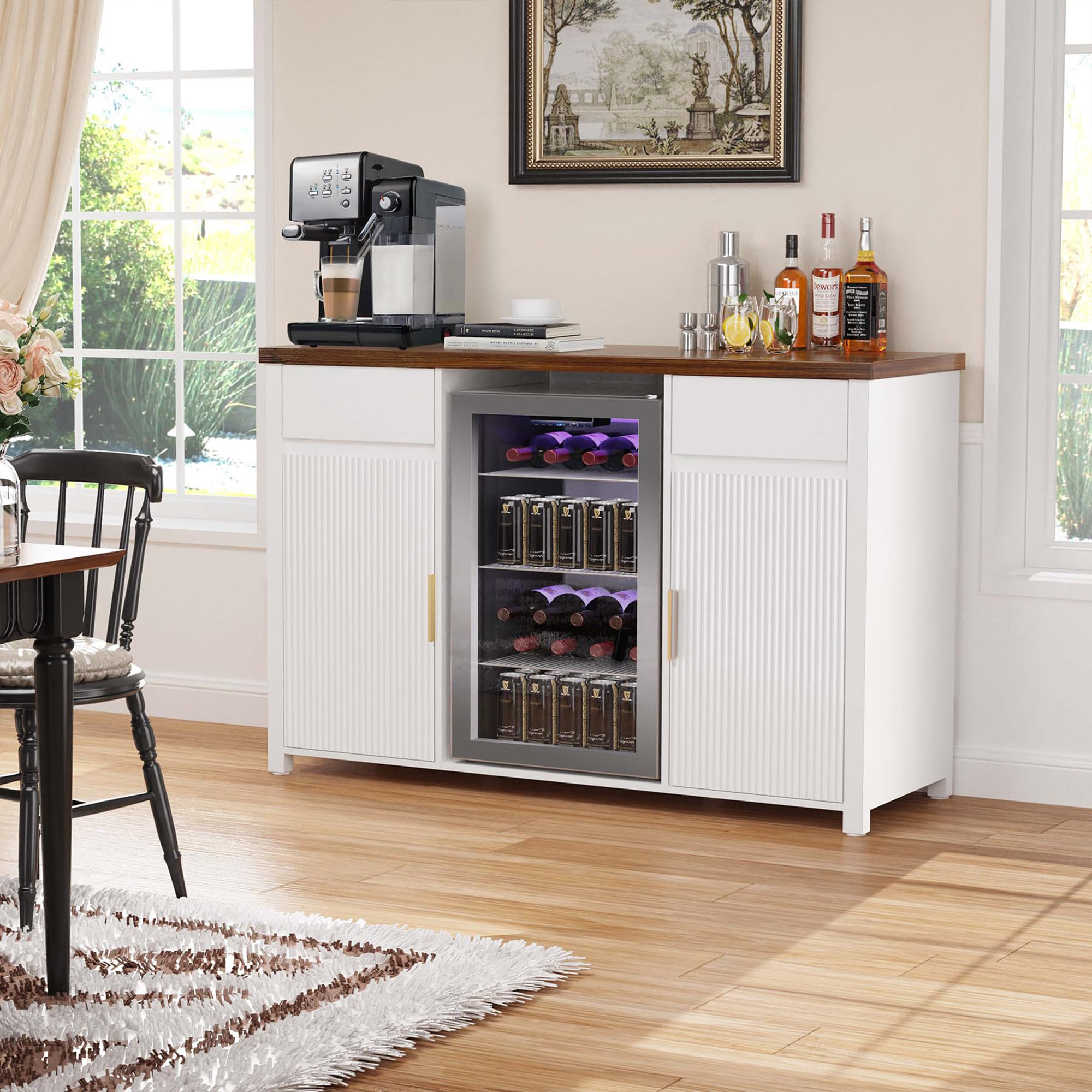 Gracie Oaks Large Coffee Bar Cabinet with Fridge Space, Mini Fridge ...