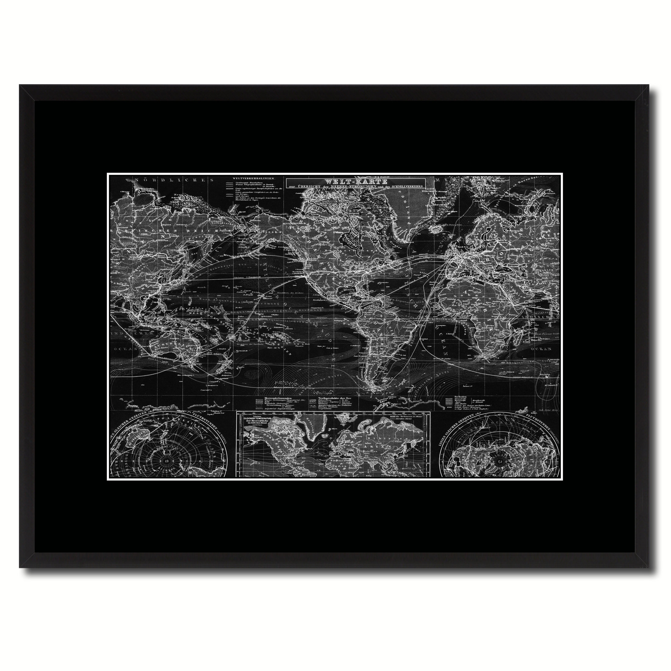 Breakwater Bay World Ocean Currents Monochrome Map Print On Canvas With ...