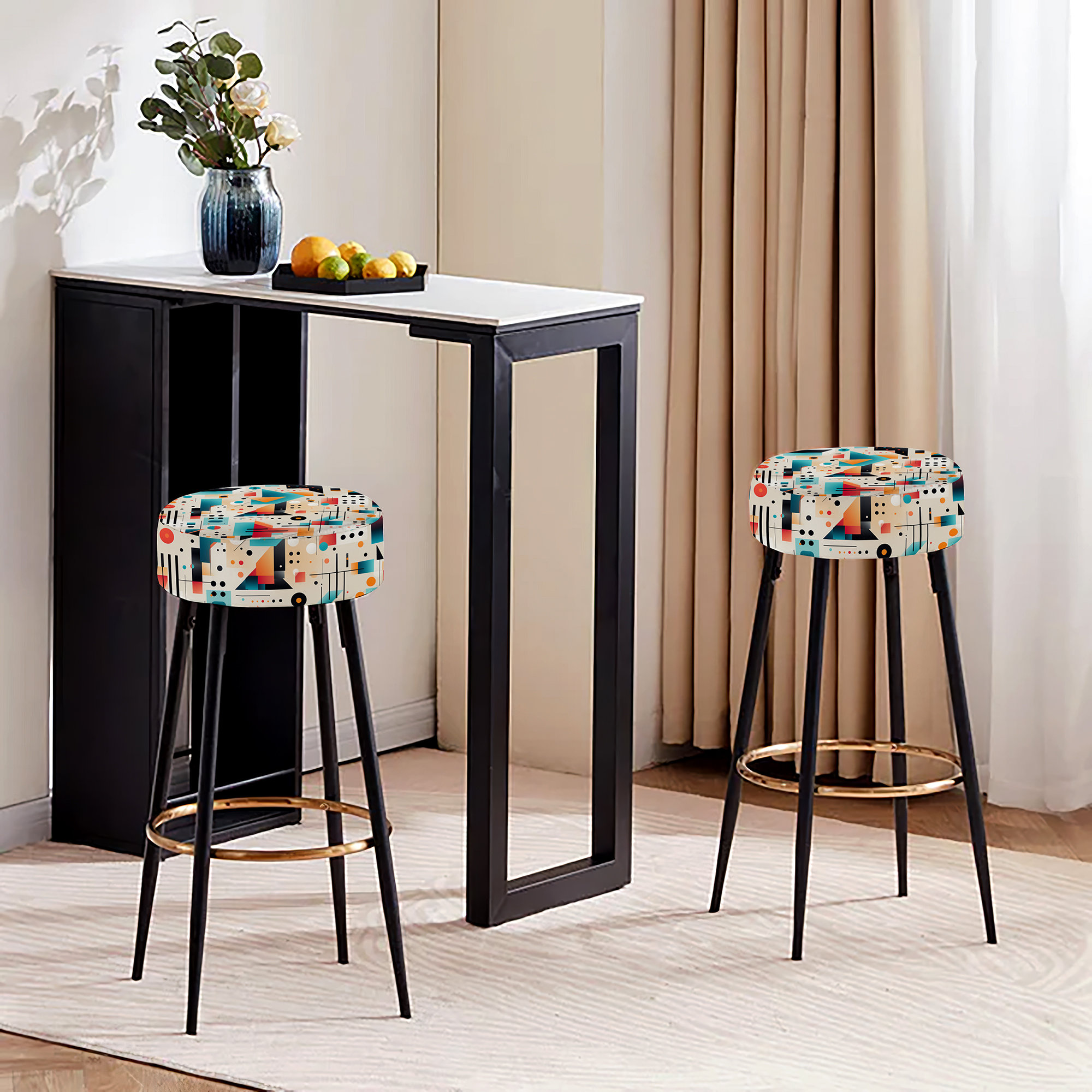 Design Art Midcentury Geometric Collage Pattern - Geometric Bar Stools ...