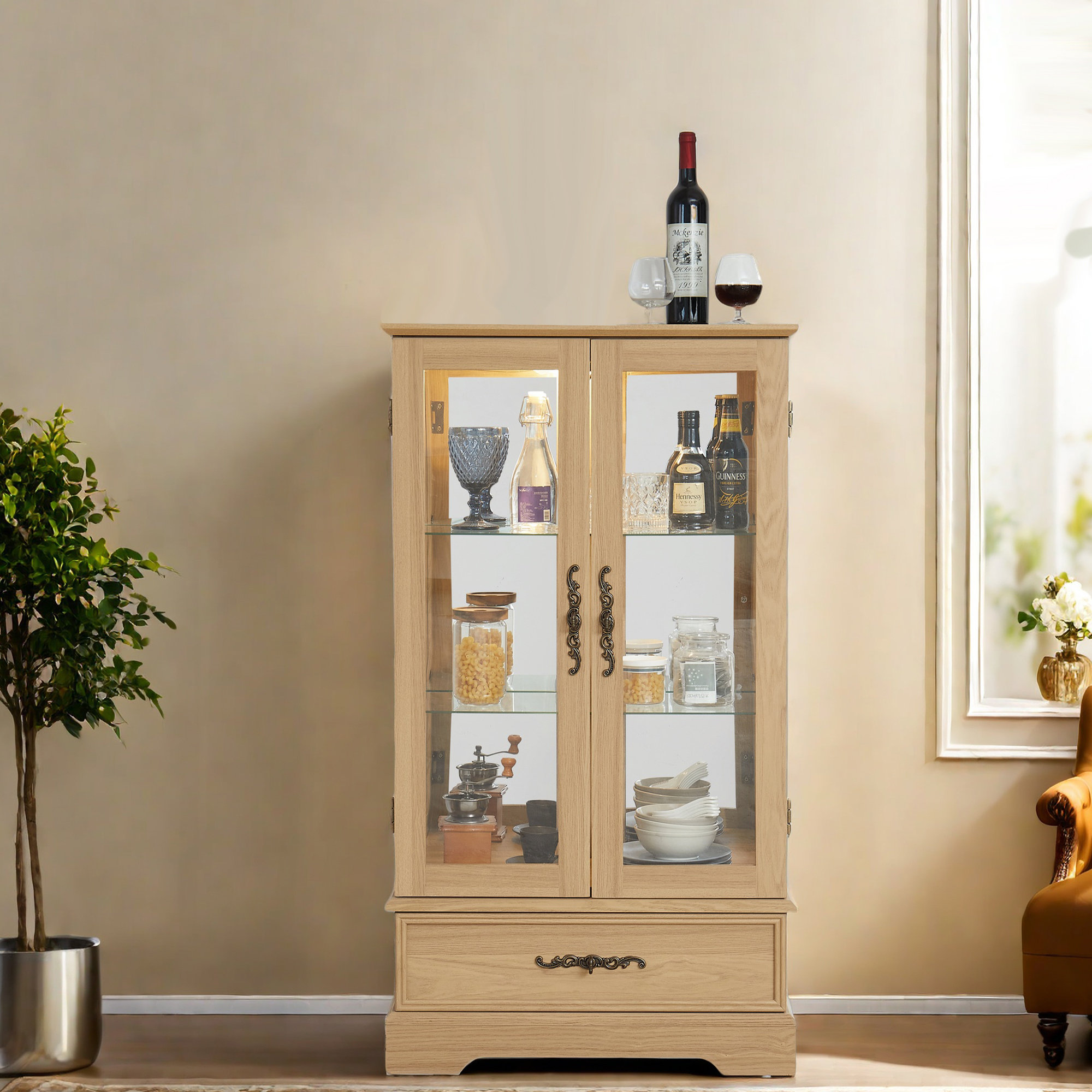 Best Robe Ever Vintage Lighted Glass Cabinet With Storage Drawer, Curio ...