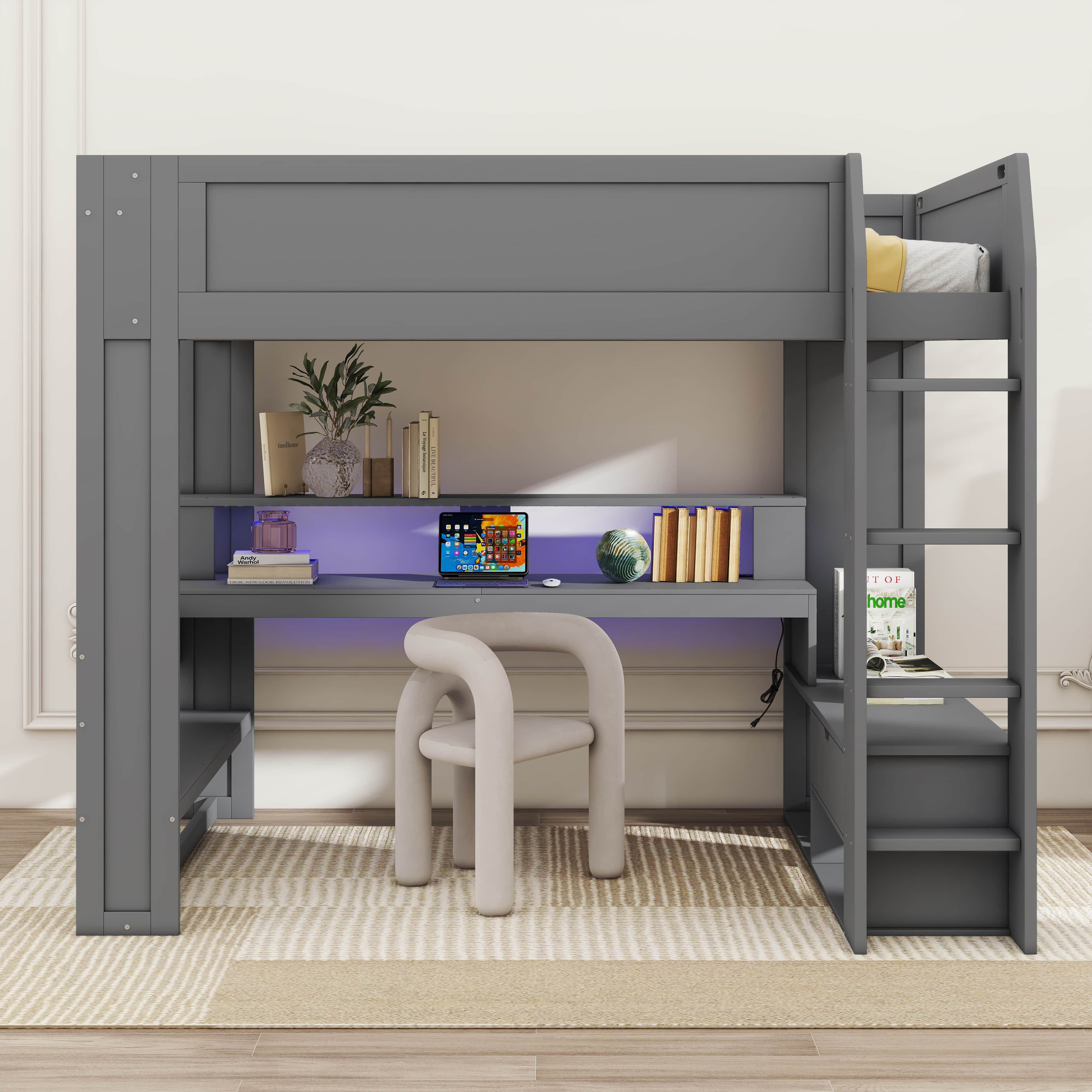 Isabelle & Max™ Allick Wood Full Size Gaming Loft Bed with Desk, Multi ...