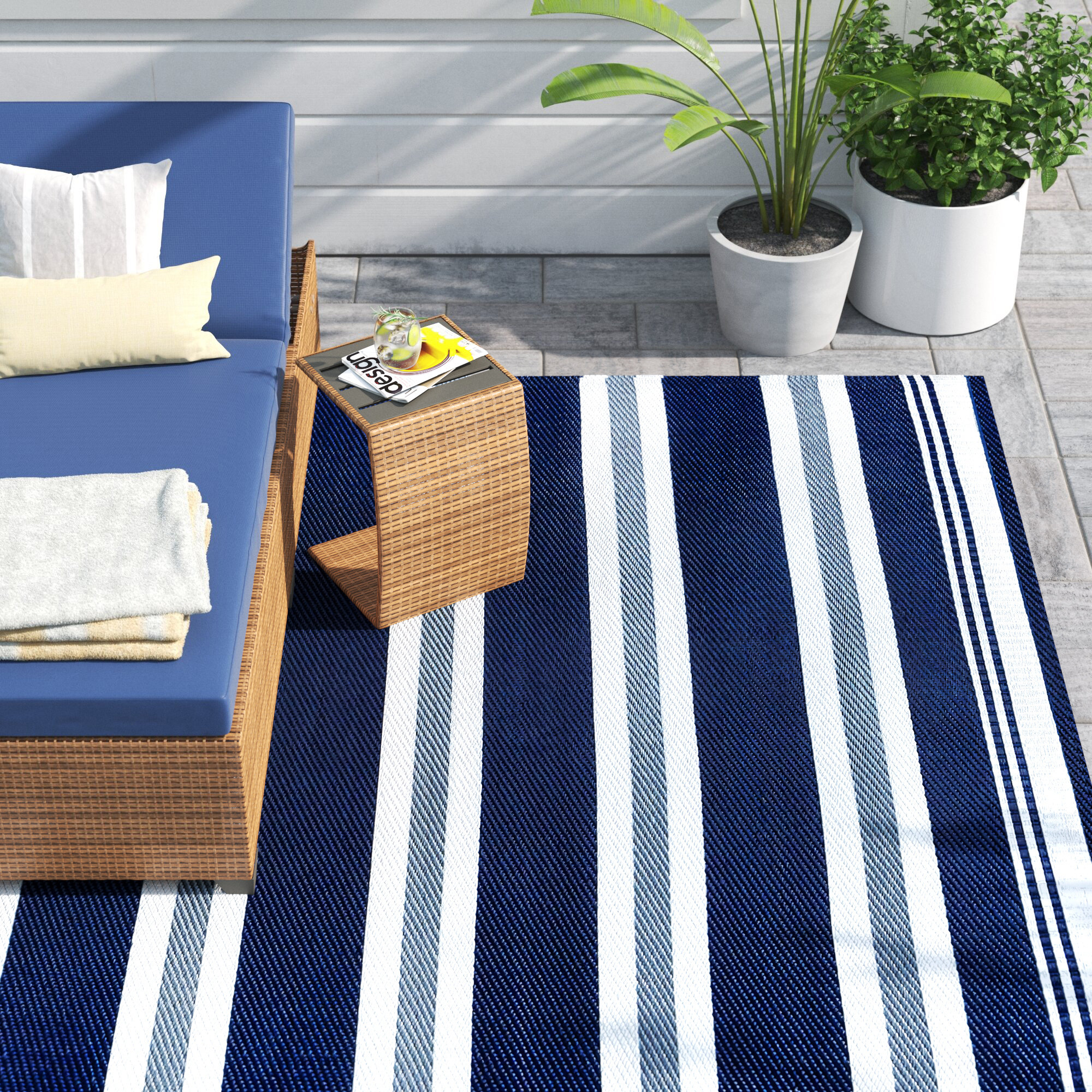 Breakwater Bay Monee Striped Navy/White Indoor/Outdoor Area Rug ...