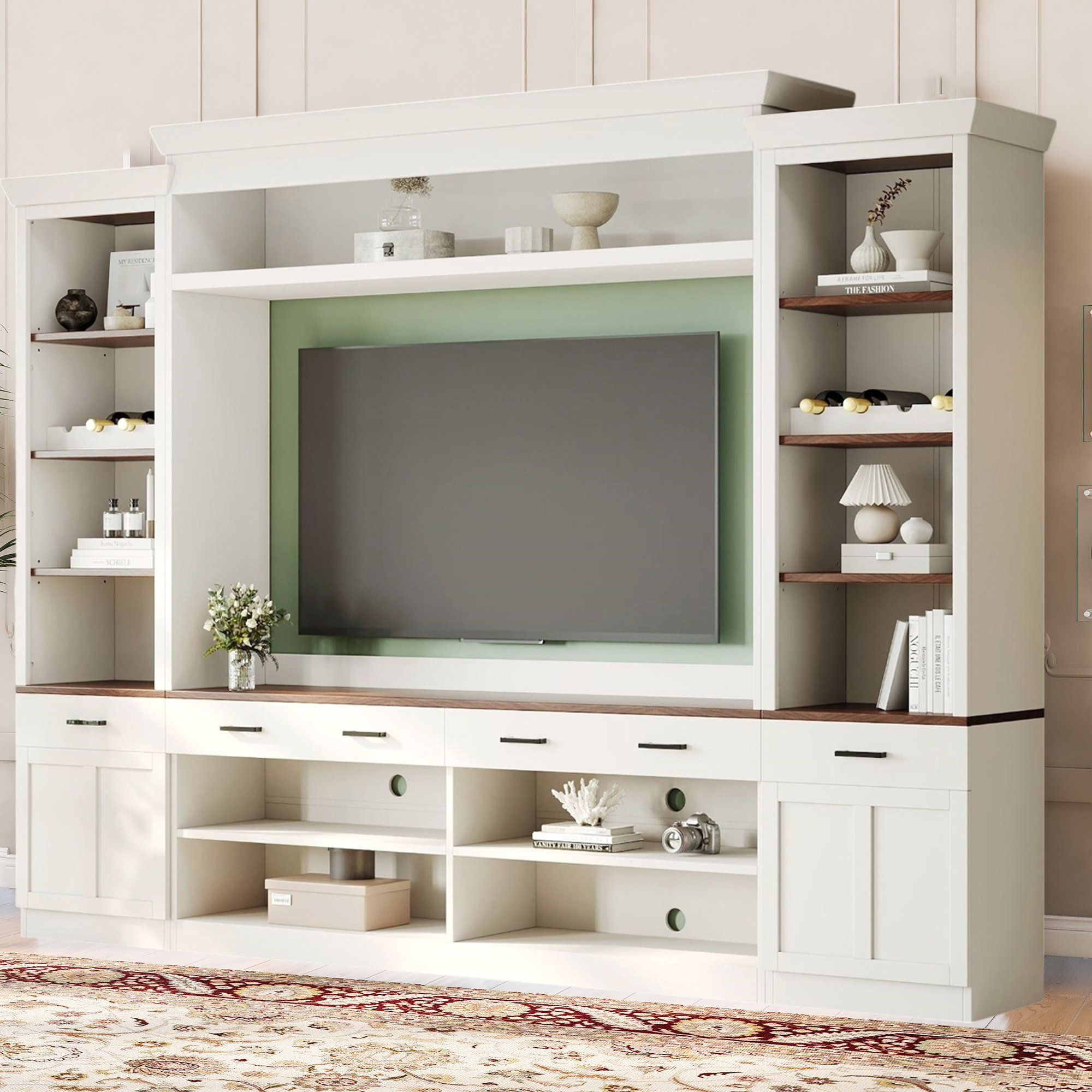 Red Barrel Studio Farmhouse 4-Piece Entertainment Wall Unit Set With ...