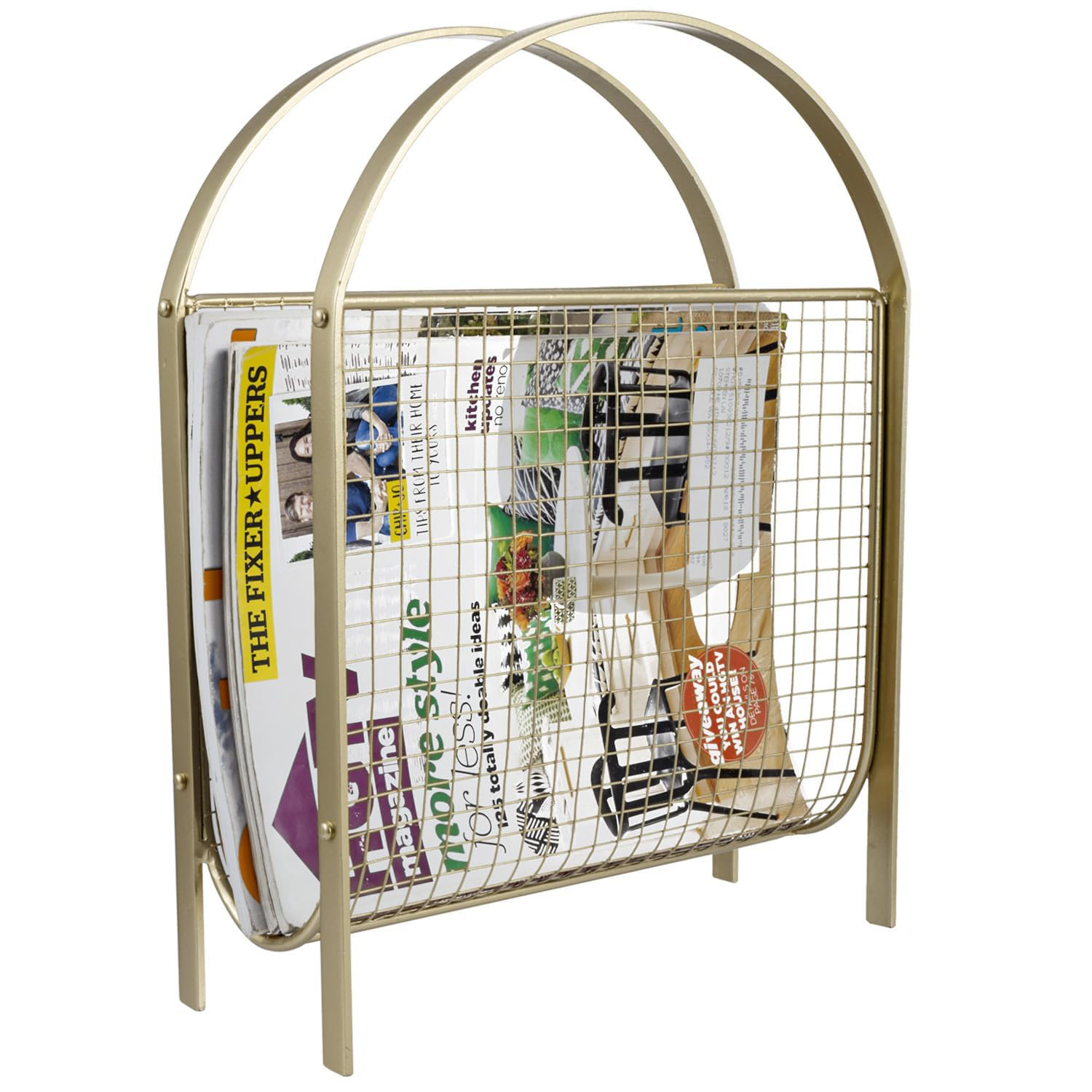 17 Stories Mid-Century Design Magazine Rack, Metal Mesh Freestanding ...