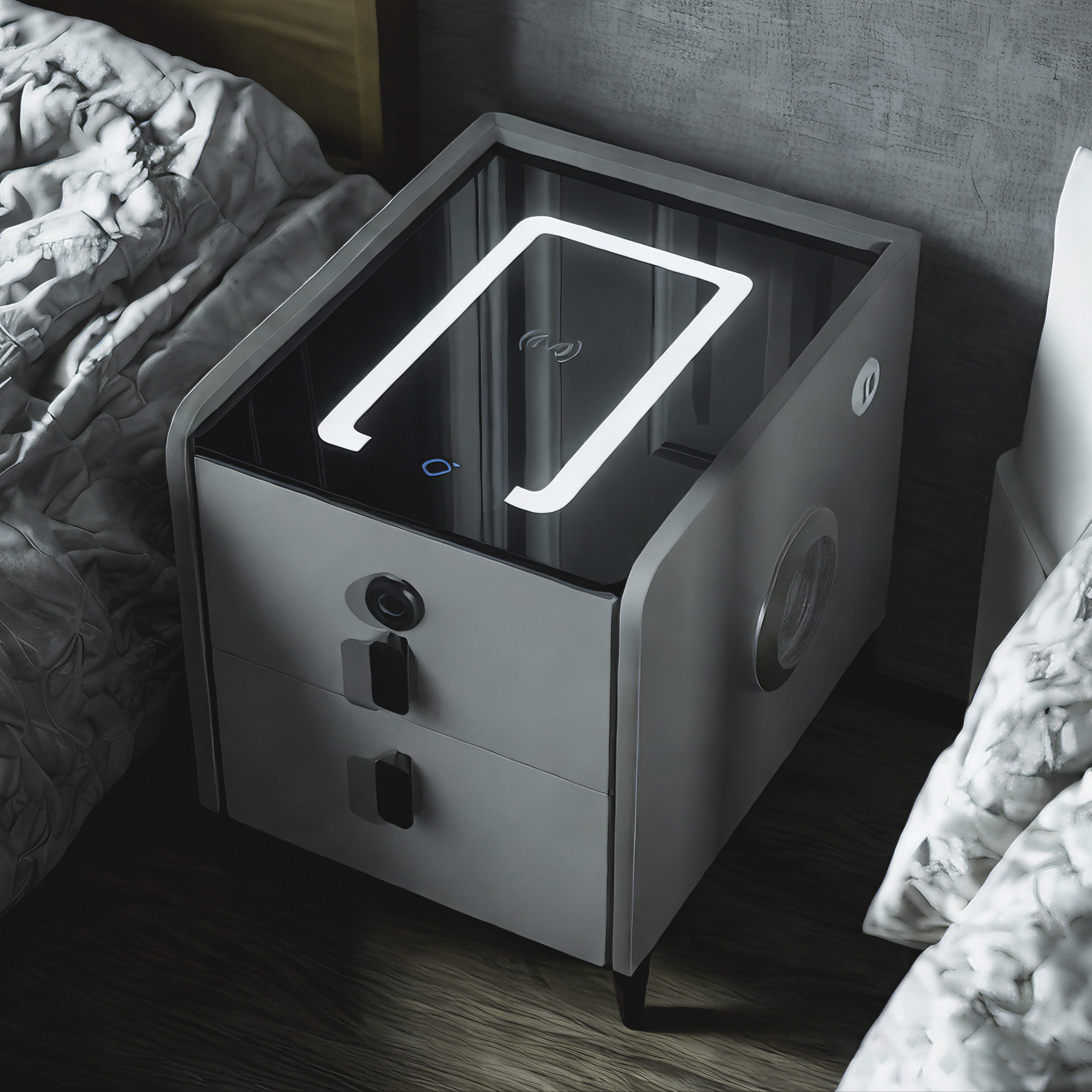Ivy Bronx Narrow Smart Bedside Table | Fingerprint Lock + Wireless ...