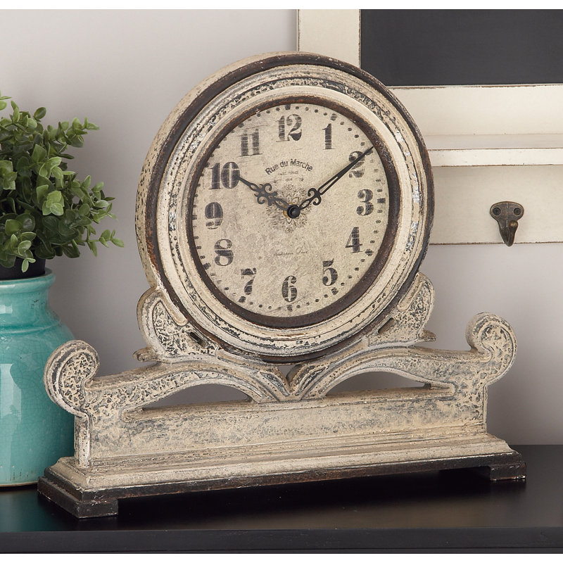 Ophelia & Co. Traditional Analog Wood Quartz Tabletop Clock in White ...