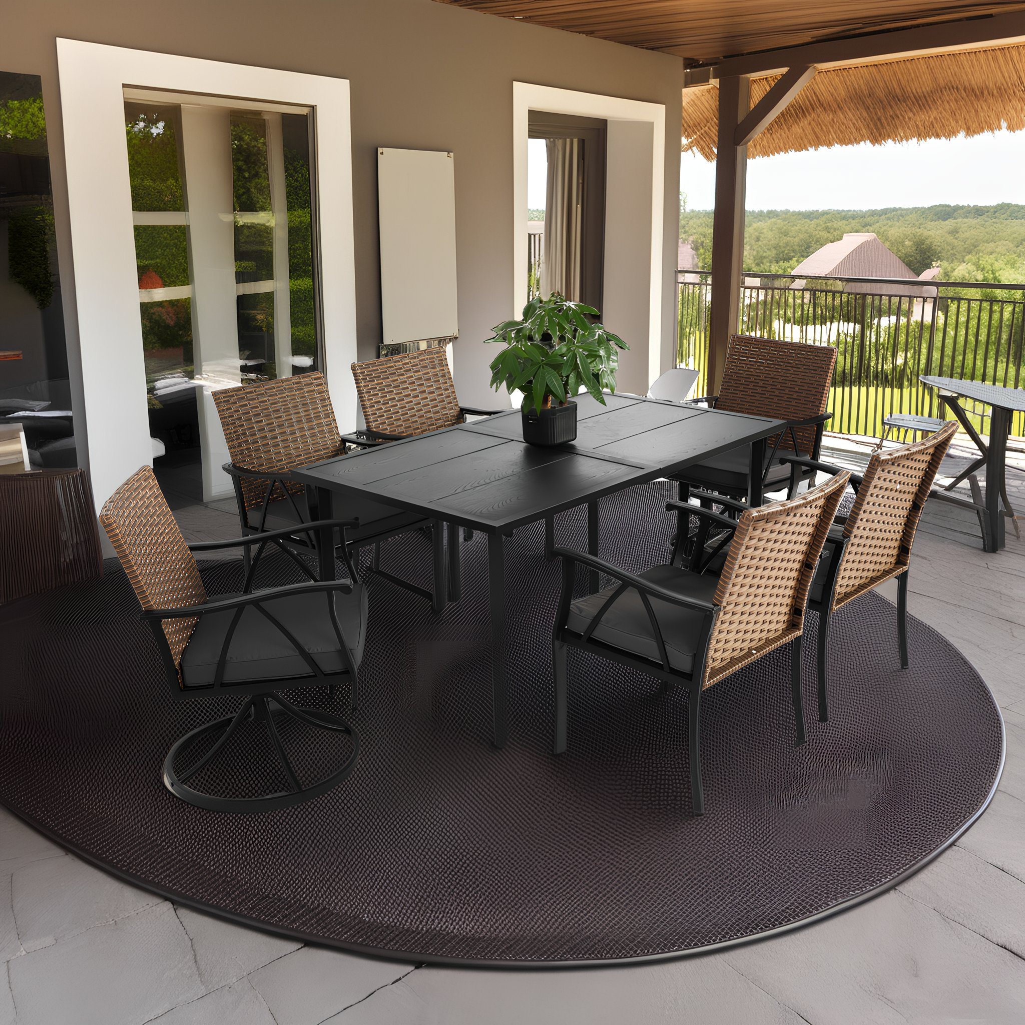 Red Barrel Studio® 7-Piece Outdoor Wicker Dining Set – Swivel Rocker ...