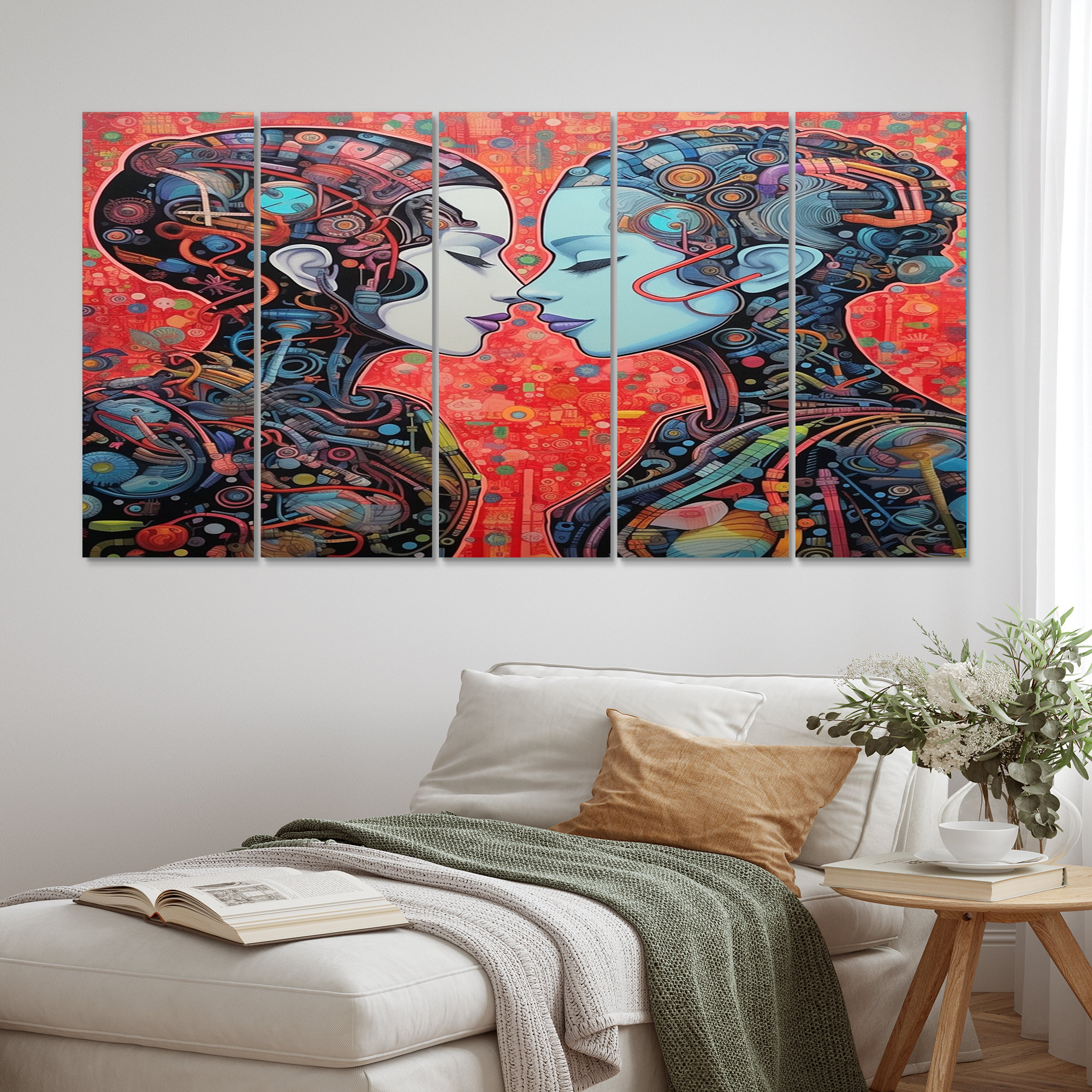 Trinx Charming Robots Celebrating Love Retro - Robot Canvas Wall Art ...