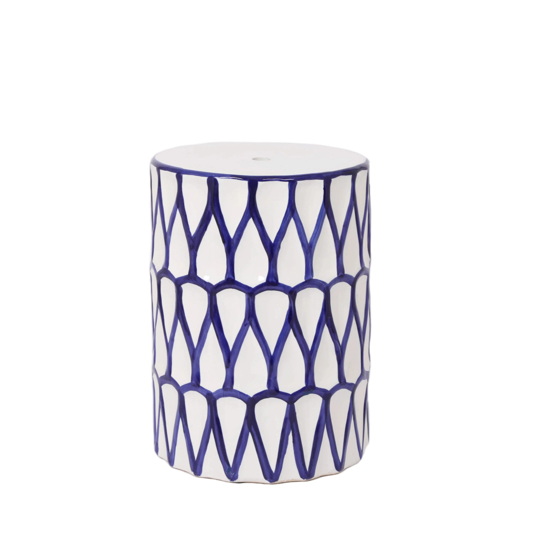 Orren Ellis Glazed Ceramic Drum Stool, Indoor/Outdoor Side Table | Wayfair