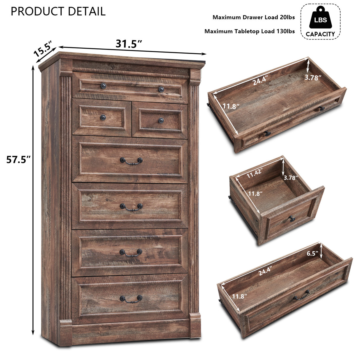 Winston Porter Farmhouse 7 Drawers Dresser for Bedroom, 57" Tall Large ...