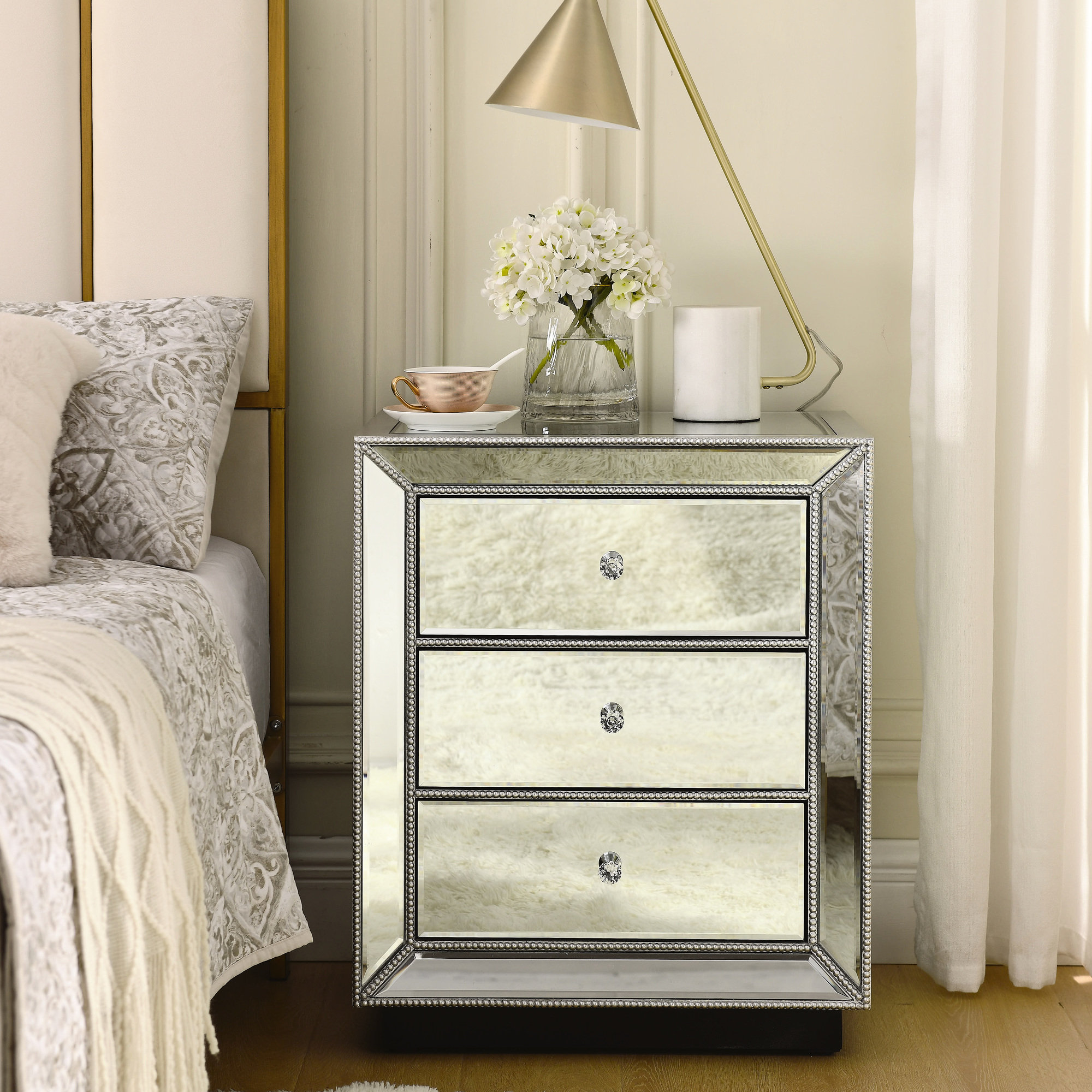Latitude Run® Flash Silver Mirrored Bedroom Furniture - Three Drawer ...