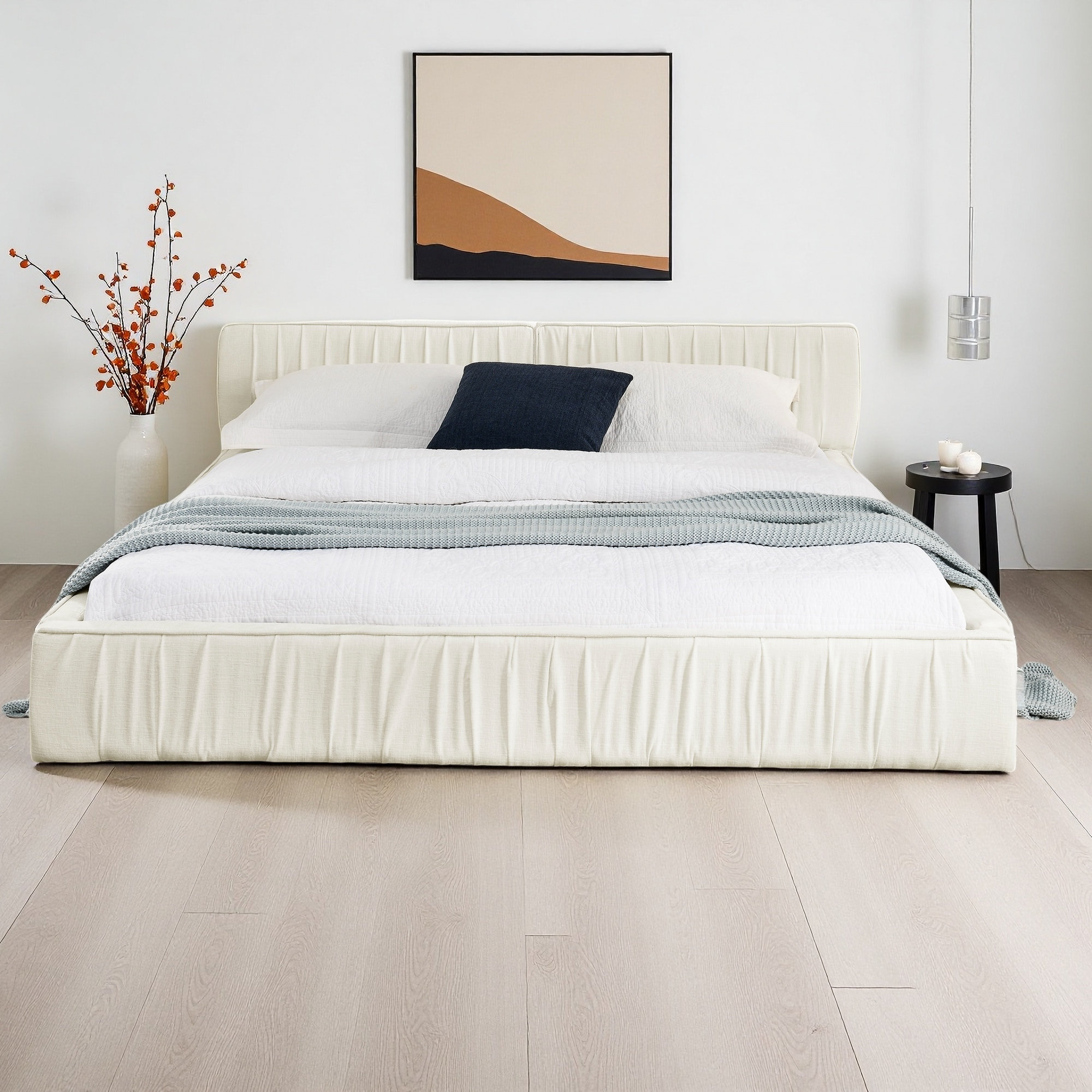 Latitude Run® Queen Grounded Platform Bed with Headboard, Upholstered ...