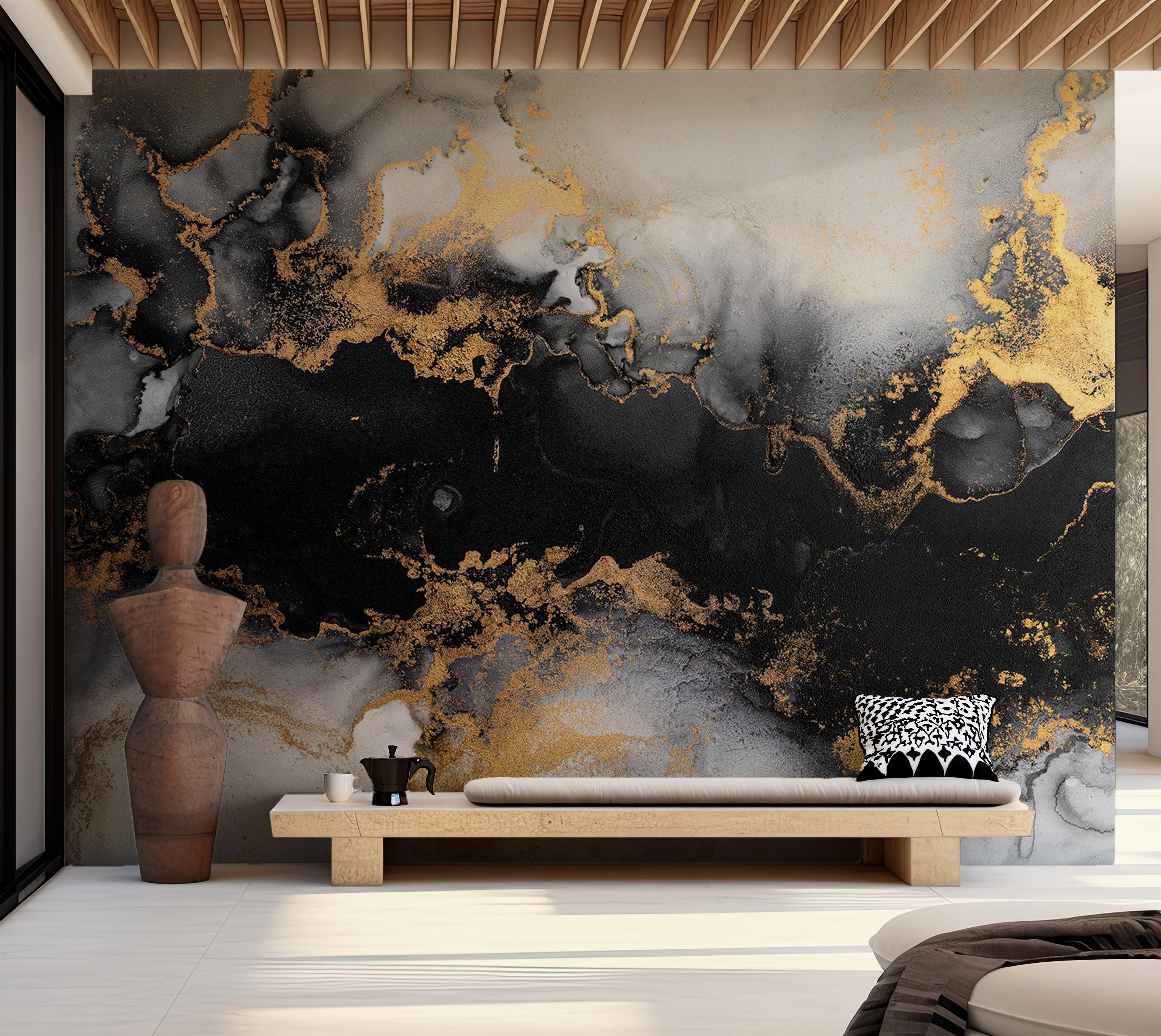 Everly Quinn Surface Background Wallpaper Wall Mural - Gold Marble ...