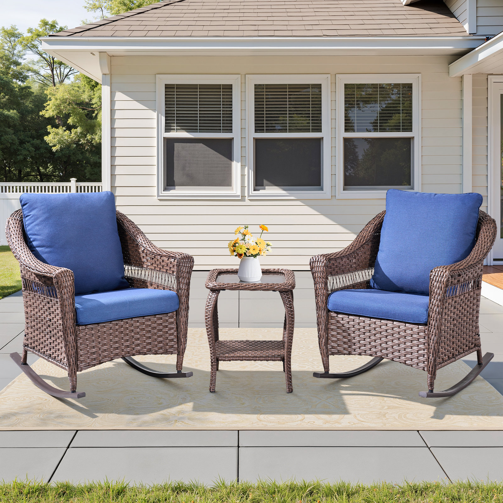 Rosecliff Heights 3-Piece Outdoor Rocking Chair Set – 2 PE Wicker ...
