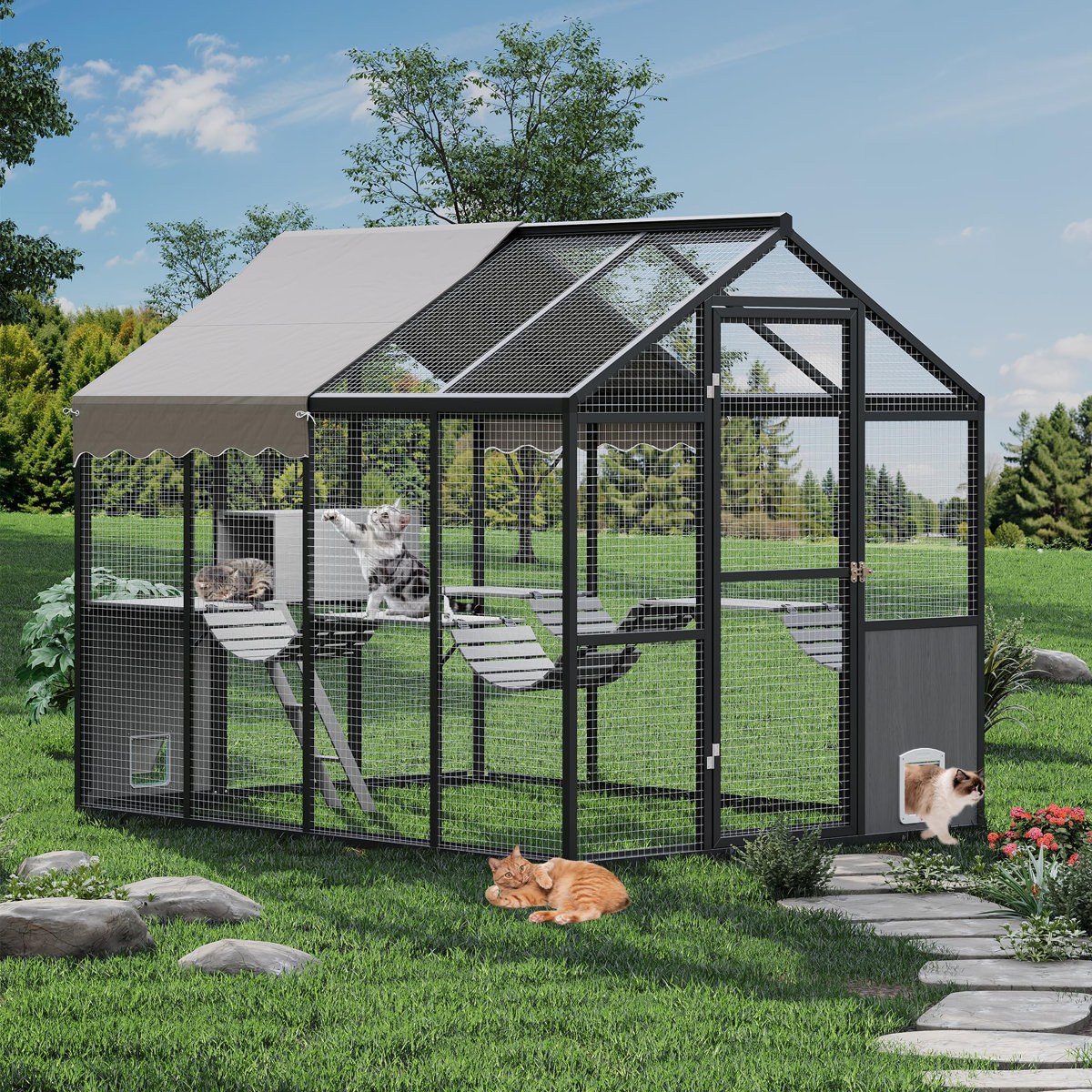 GarveeHome Aluminum Outdoor Cat Enclosure for Multiple Cats, Cat Run ...