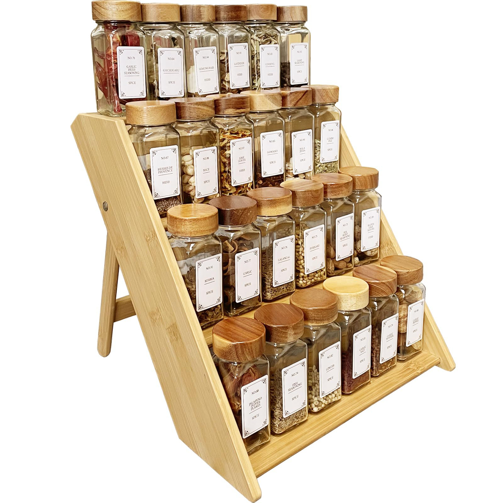Loon Peak Bamboo Spice Rack Organizer - 3-Tier Foldable Countertop ...