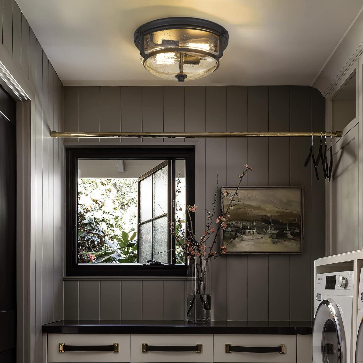 Longshore Tides Modern Flush Mount Ceiling Light With Seeded Glass Shade - Indoor Outdoor ...