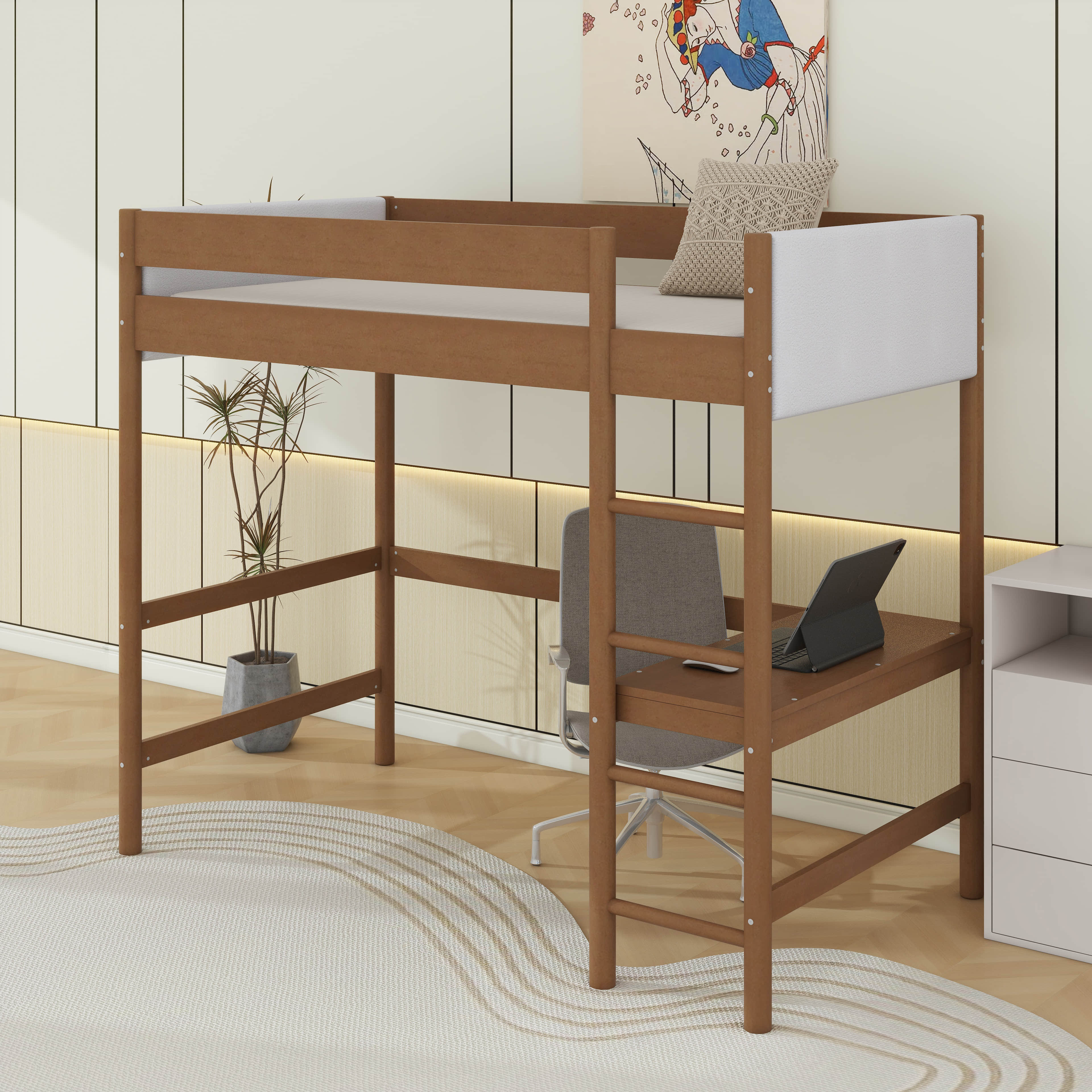 Harriet Bee Lit mezzanine simple avec bureau, tête de lit et pied de ...