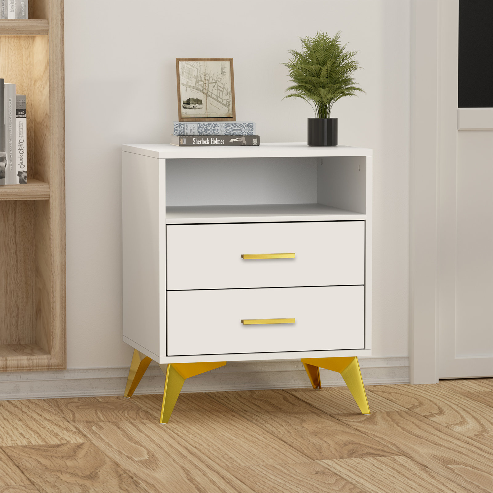 Mercer41 Kadeesha Modern Wood Nightstand with 2 Drawers and Open ...