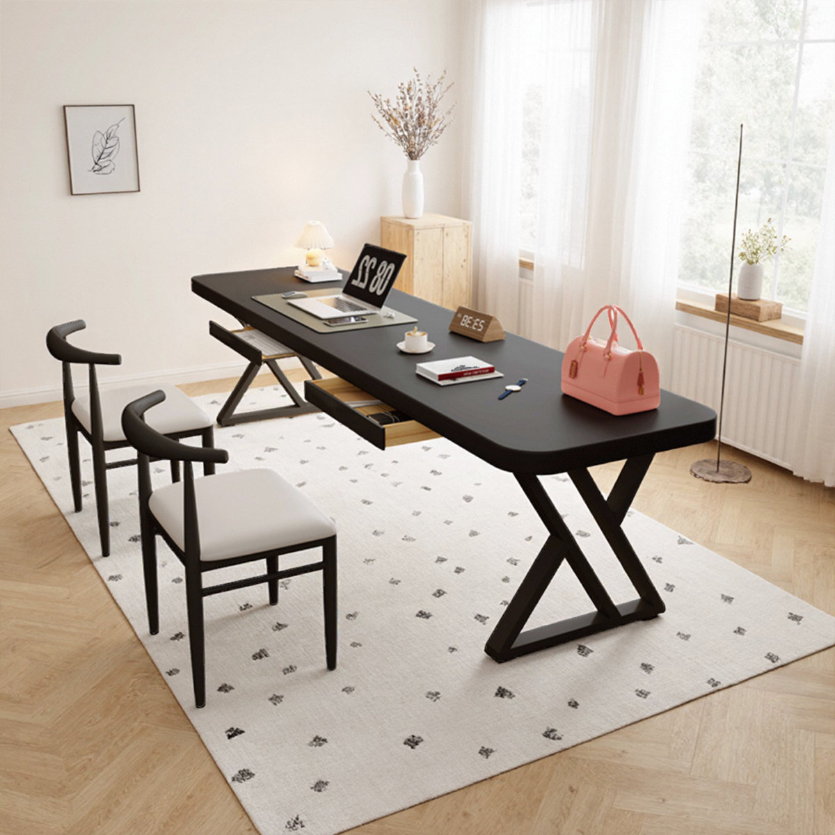 Hokku Designs Modern Black Solid Wood Desks with Metal Base - Wayfair ...