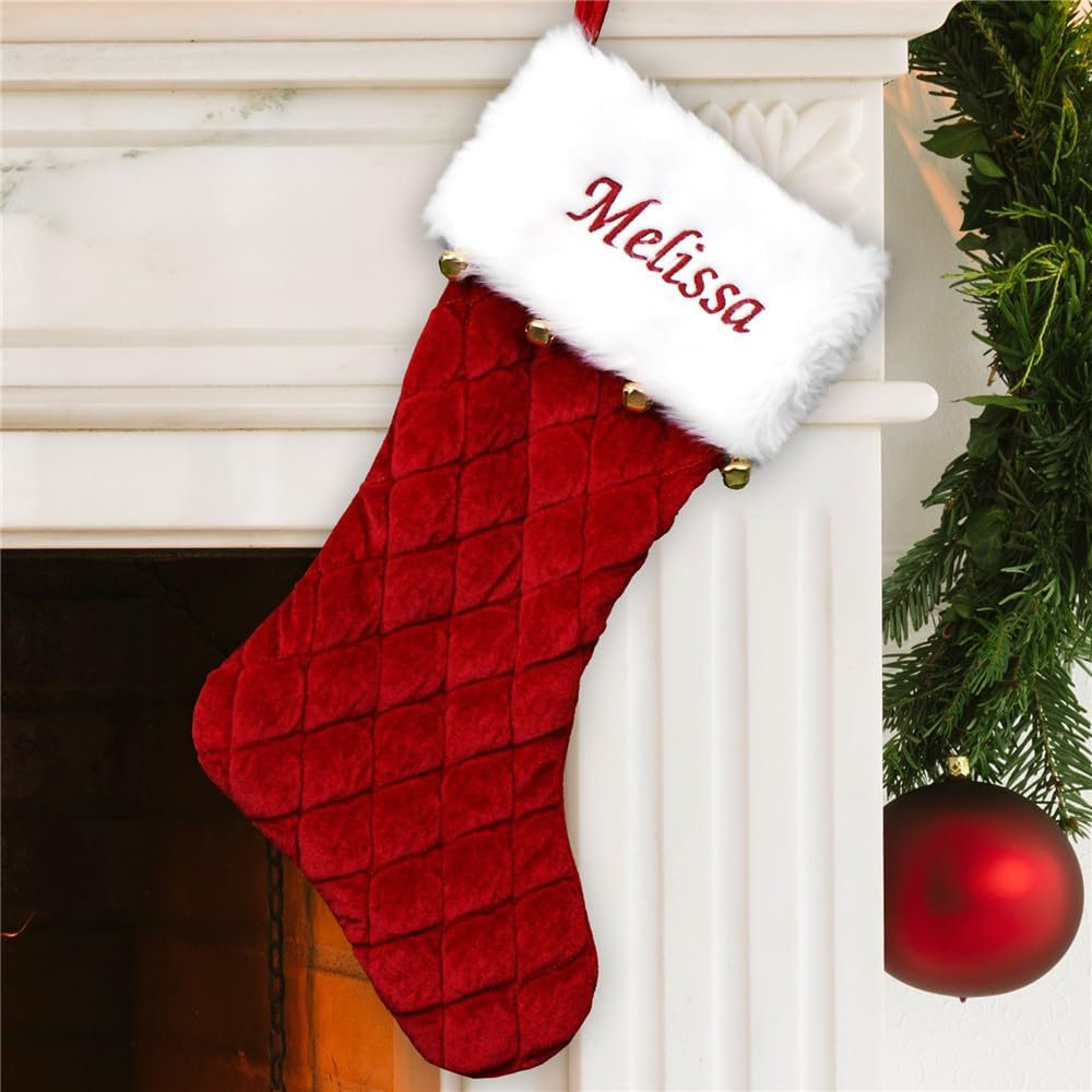 The Holiday Aisle® Red Velvet Quilted Personalized Christmas Stocking ...
